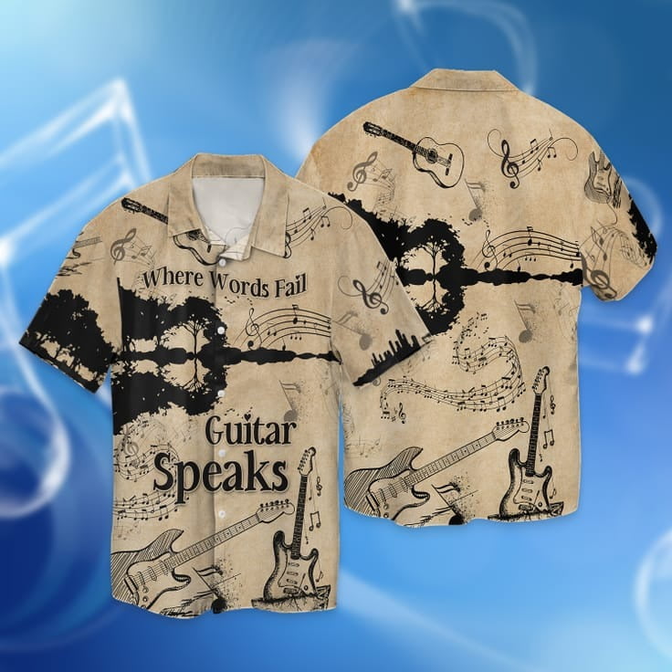 Guitar Hawaiian Shirt, Where Words Fail Guitar Speak, Guitar Lover ...