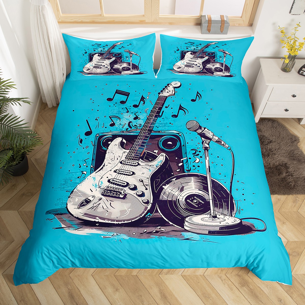 Guitar King Duvet Cover,Modern Acoustic Rock Music Bedding Sets Bedroom ...