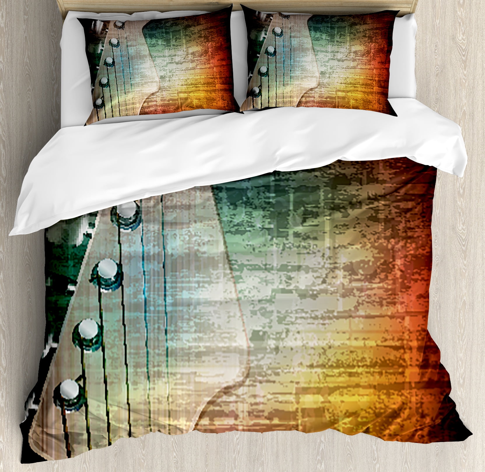 Guitar King Size Duvet Cover Set, Abstract Grunge Retro Background with ...