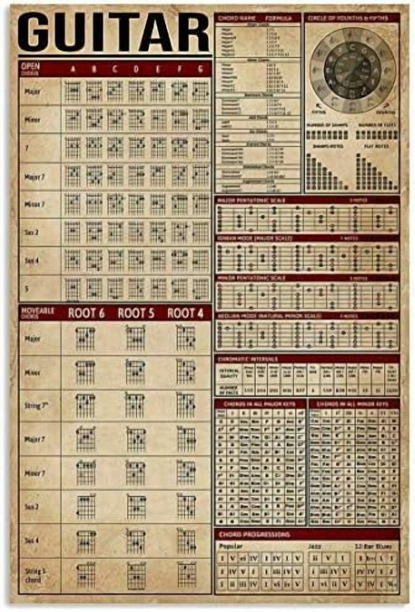 Guitar Knowledge Retro Tin Sign Metal Sign Education Infographic for ...