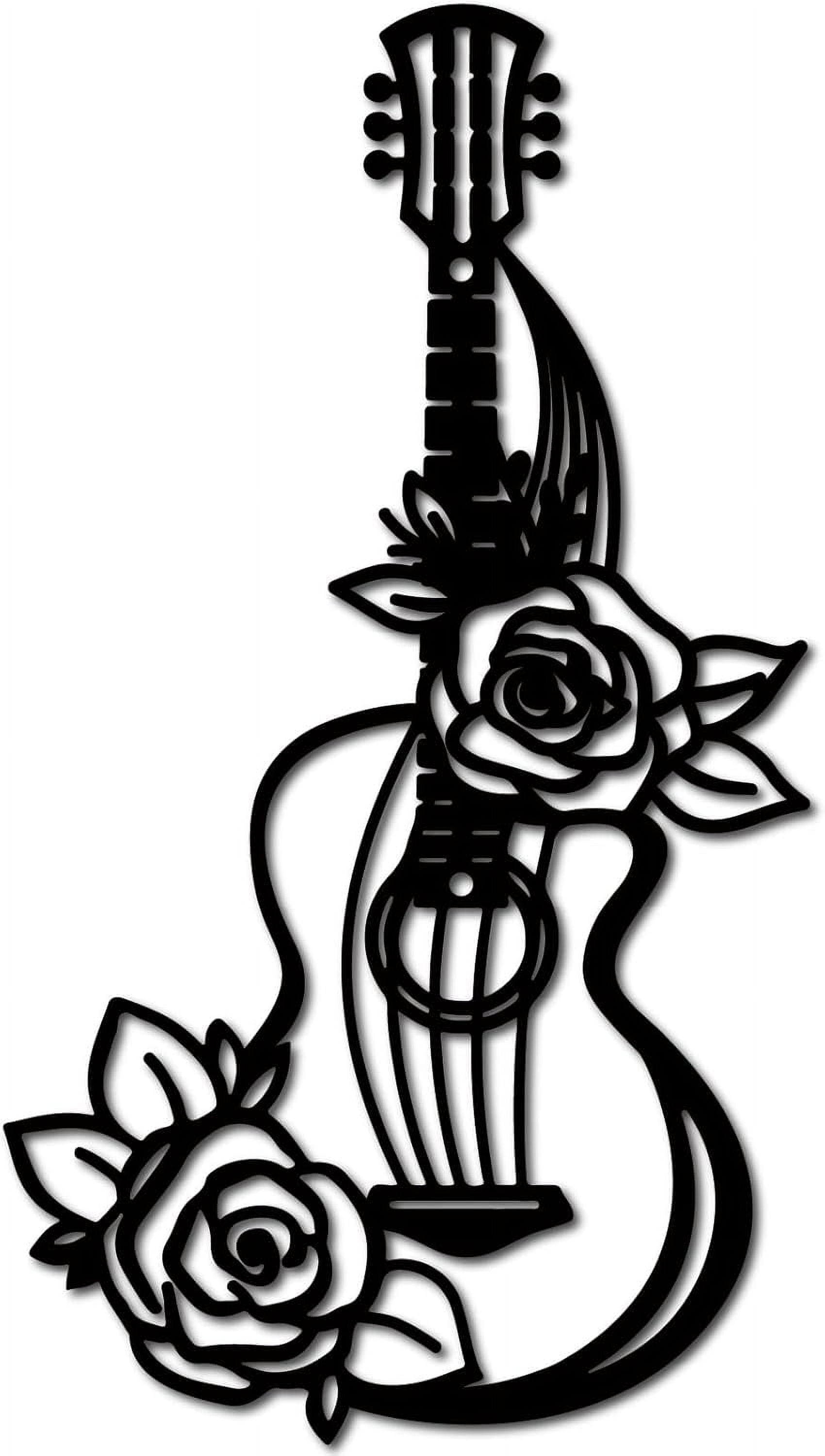 Guitar Metal Wall Art Black Flower Wall Decor Musical Instruments Boho ...