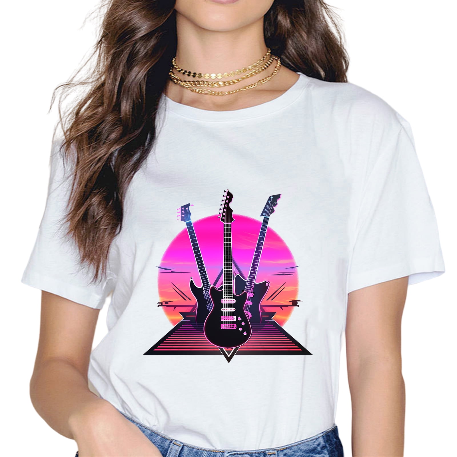 Guitar Music Band Rock Retro Vaporwave Vintage 80s 90s T-Shirt ...