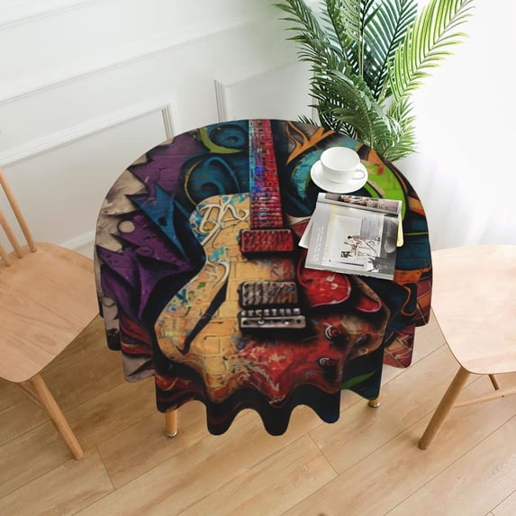 Guitar Music Graffiti Street Wall Art Tablecloths Round 60 inch Fabric ...