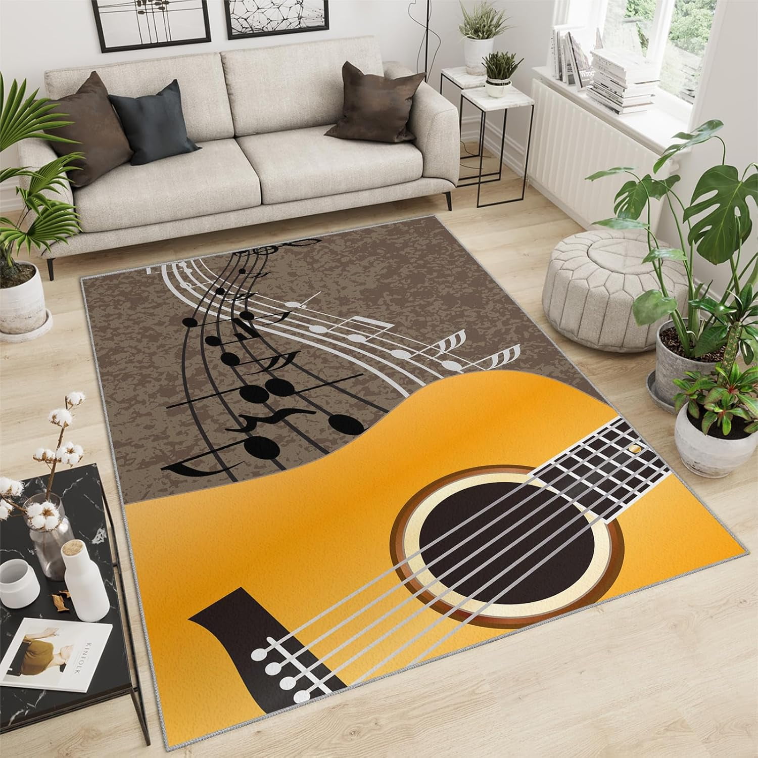 Guitar Music Instrument Area Rugs Black And White Music Symbols Sheet ...