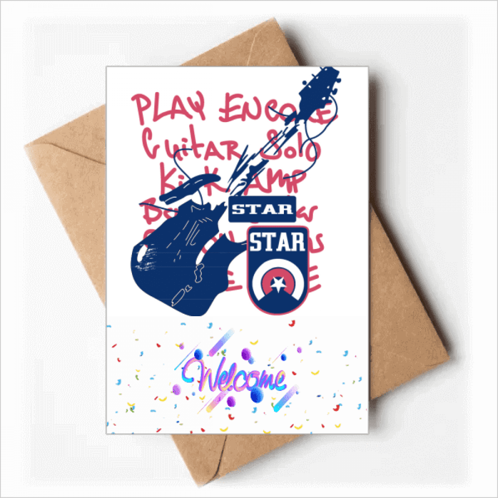 Guitar Music Instrument Doodle Pattern Welcome Back Greeting Cards ...