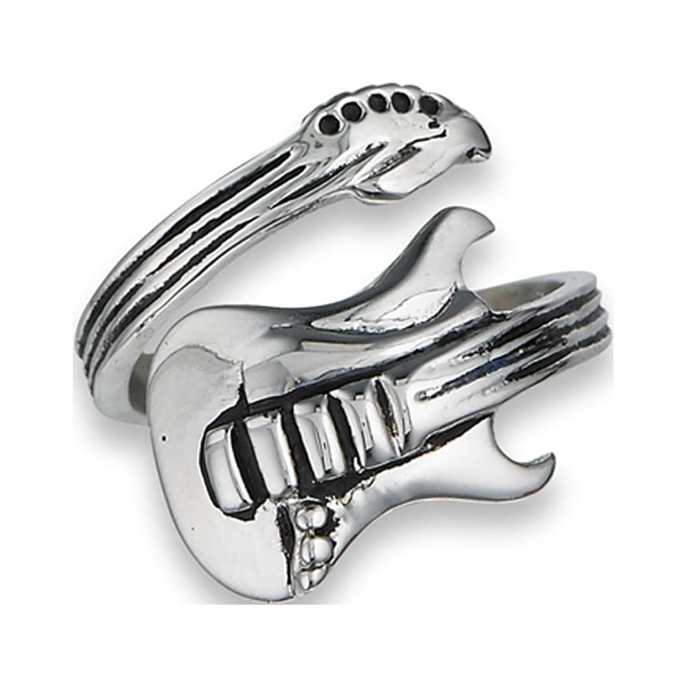 Guitar Music Instrument Ring Stainless Steel Open Adjustable Band Gray ...