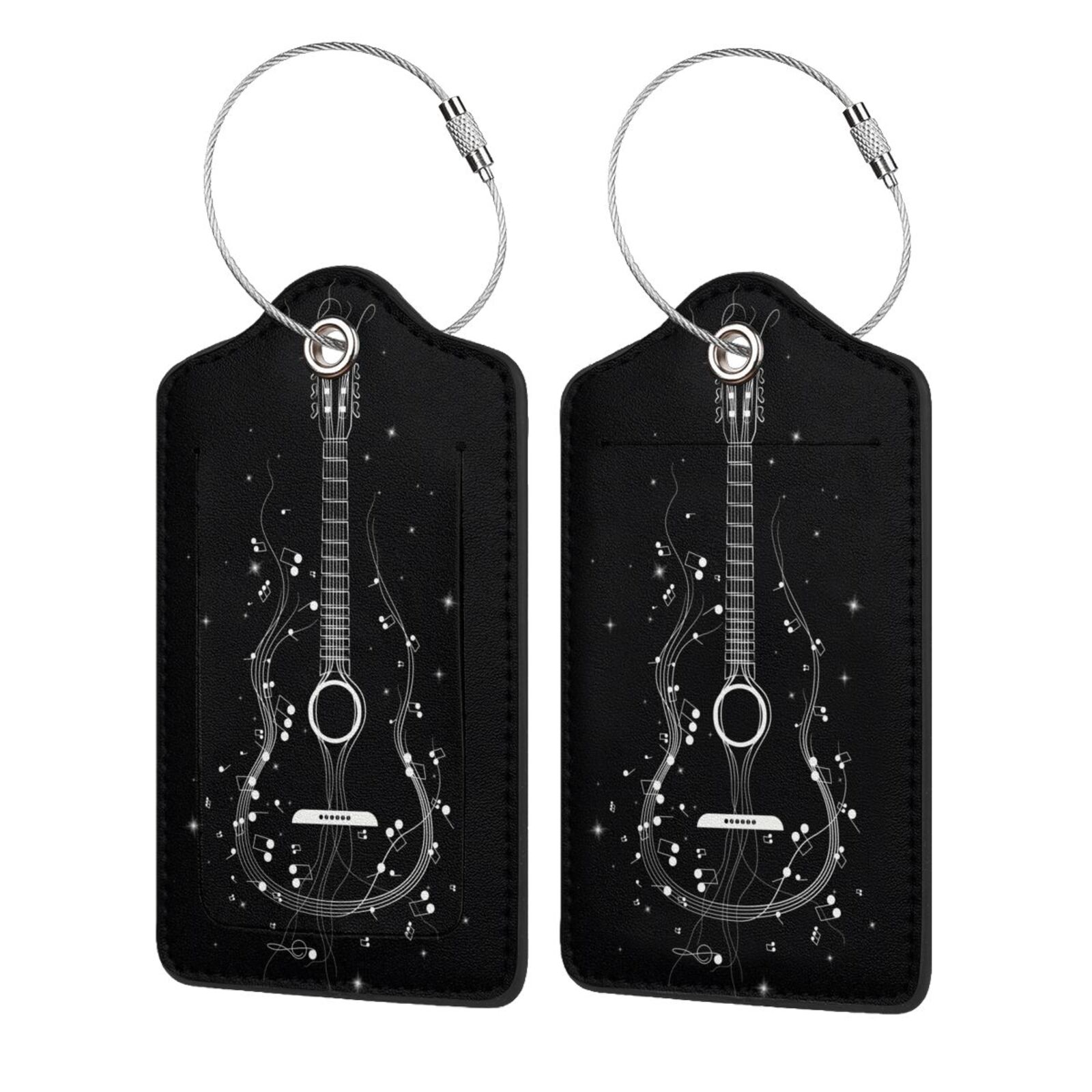 Guitar Music Notes White Black Luggage Tags for Suitcase PU Privacy ...