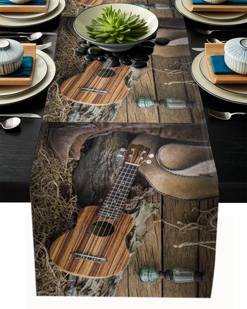 Guitar Musical Instrument Sparks Table Runner Wedding Party r Table Flag Home Dining Cotton ...