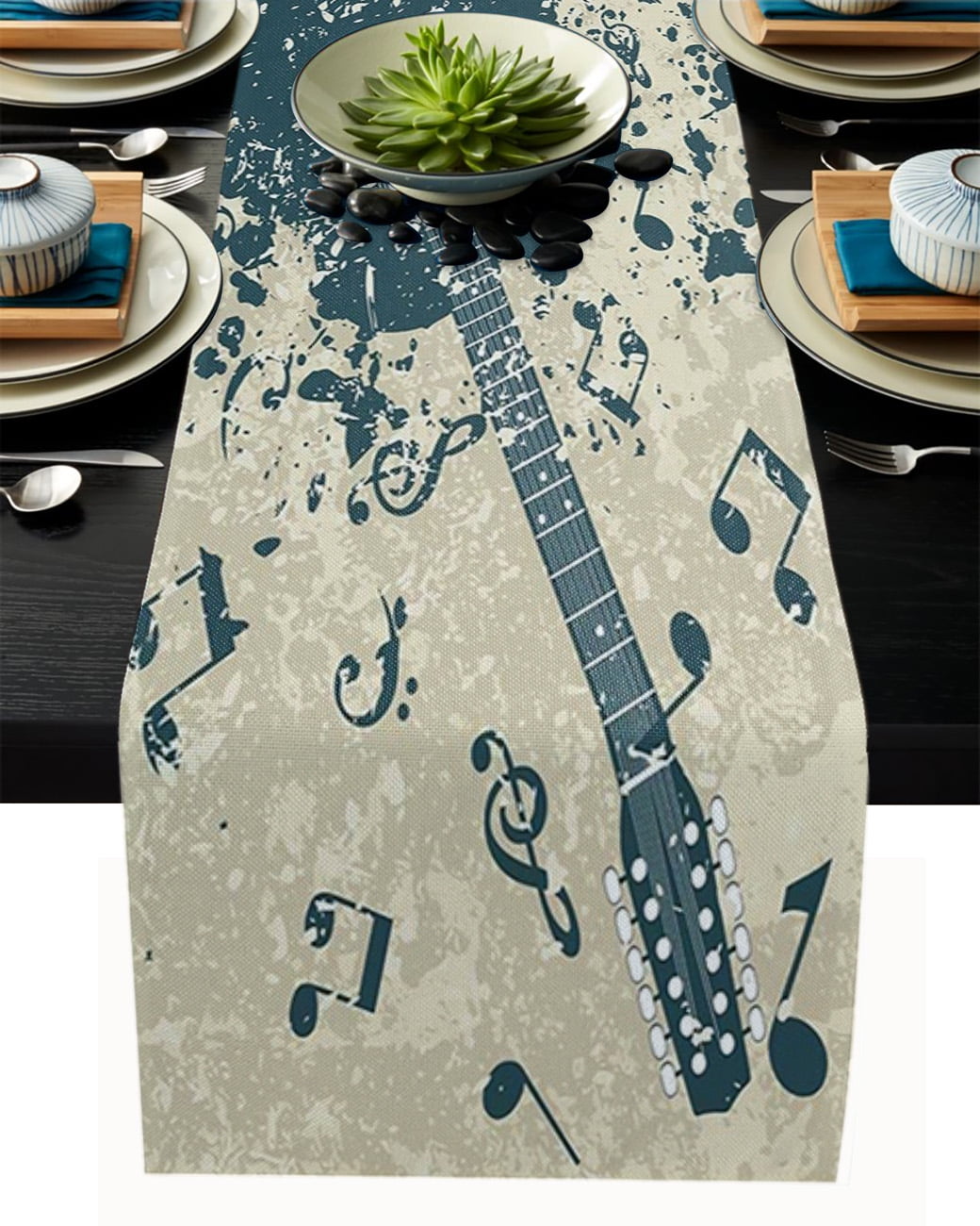 Guitar Musical Instrument Sparks Table Runner Wedding Party r Table Flag Home Dining Cotton ...