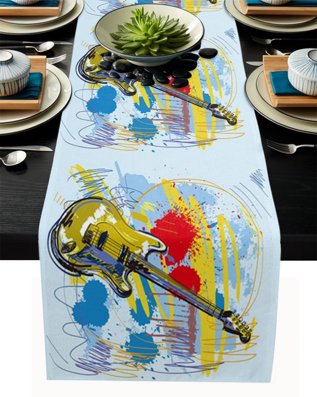 Guitar Musical Instrument Sparks Table Runner Wedding Party r Table ...