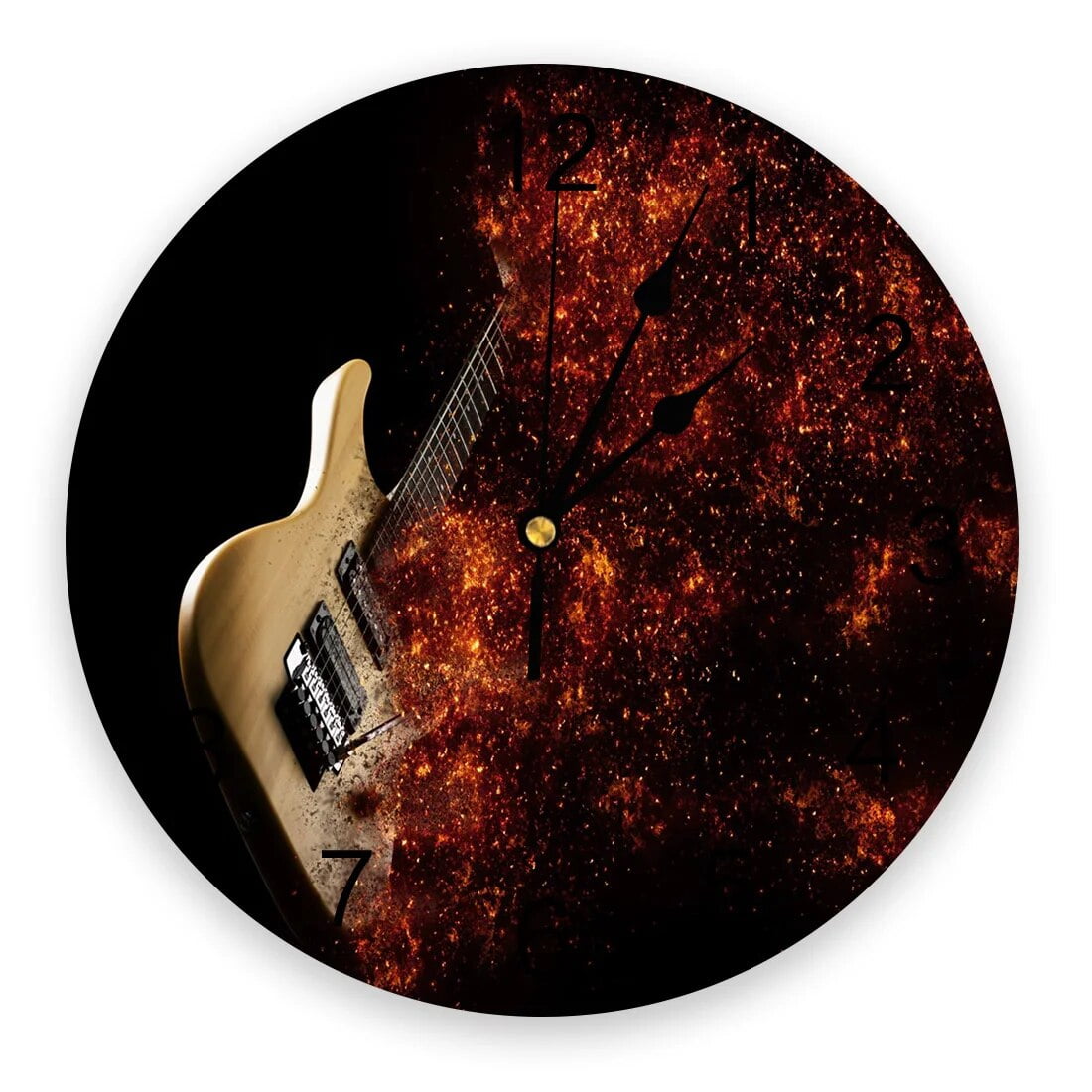 Guitar Musical Instrument Sparks Wall Clock Home Decor Bedroom Silent ...