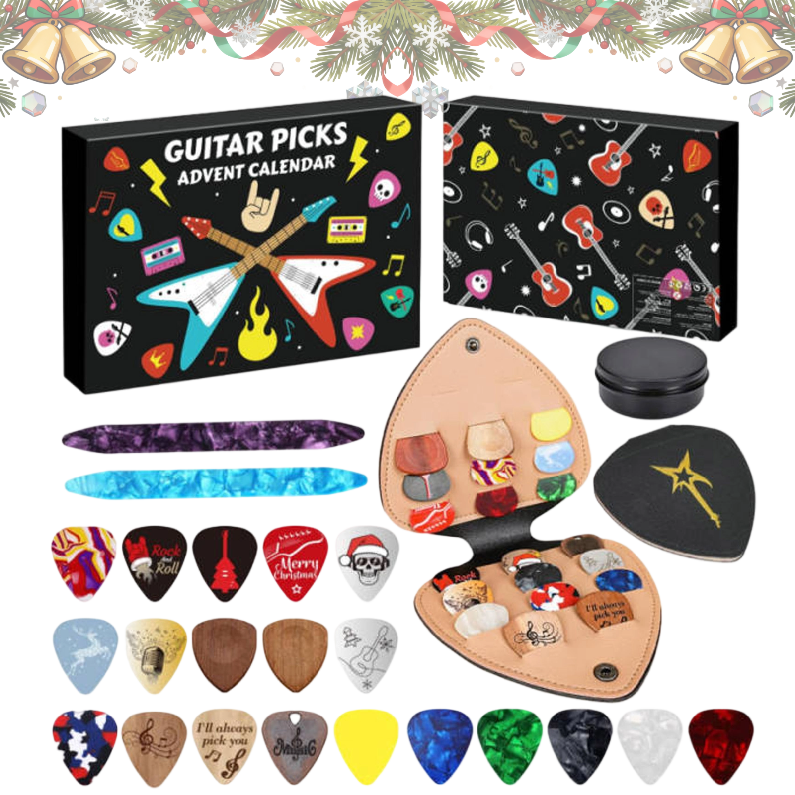 Guitar Picks Advent Calendar 2025,24-Day of Countdown with 20 Celluloid ...