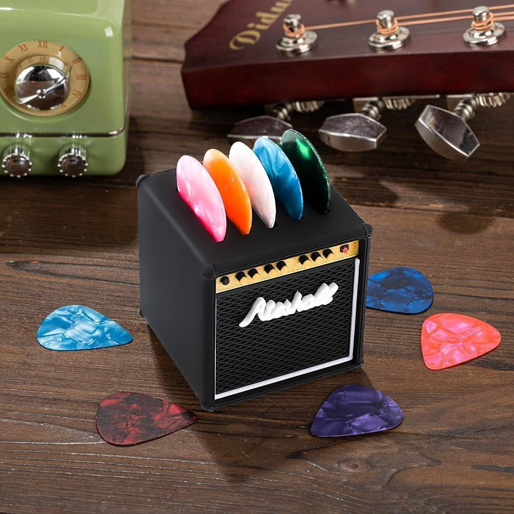 Guitar Picks Holder Box, Amp Speaker Pick Holder with 5 Celluloid ...