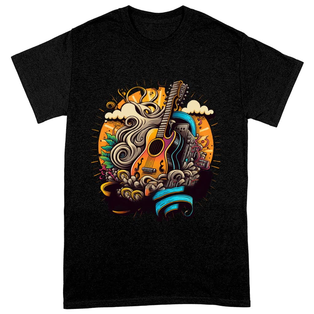 Guitar Print Heavy Cotton T-Shirt - Music Themed Tee Shirt - Graphic T ...