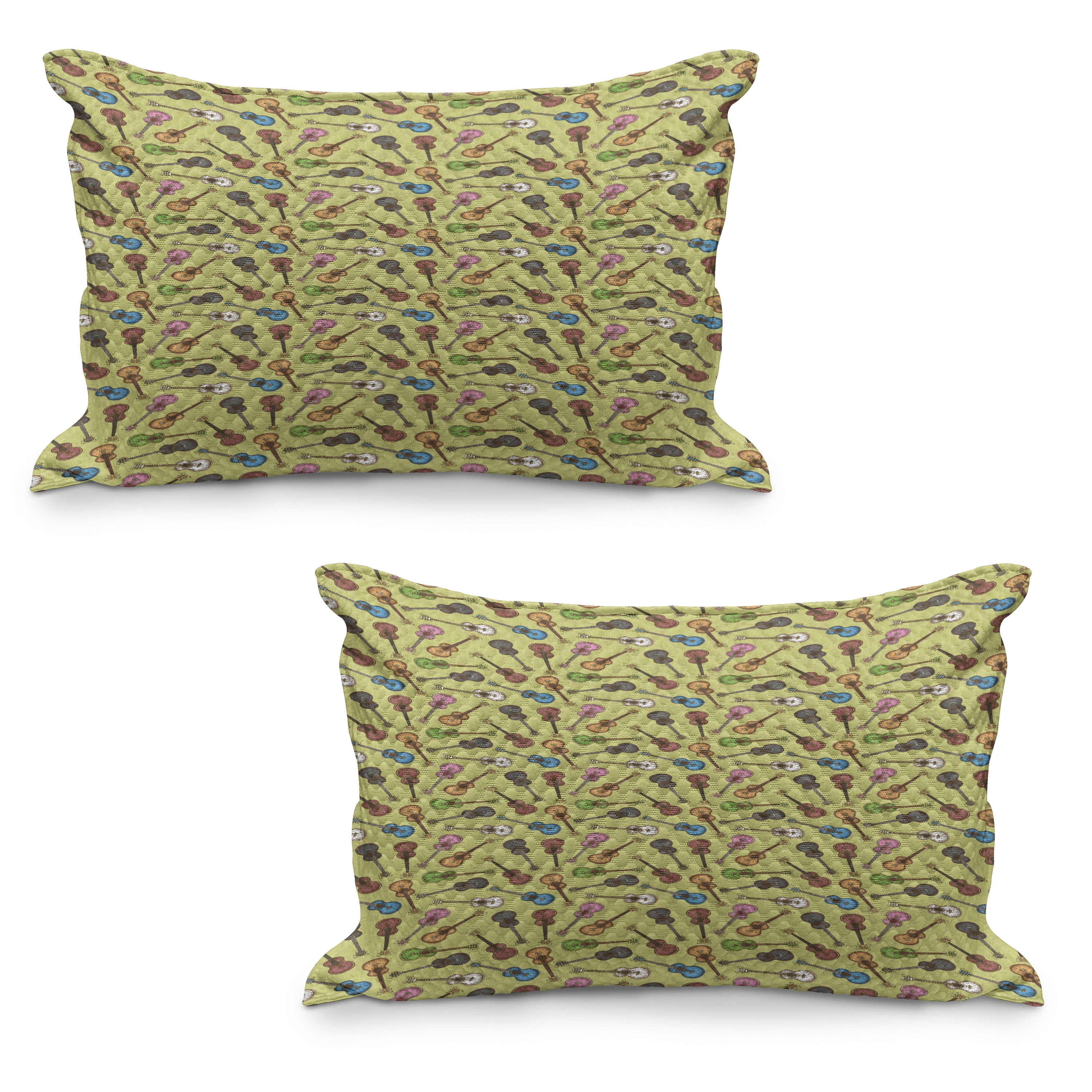 Guitar Quilted Pillowcover Set of 2, Wooden Acoustic Guitar in Colorful ...