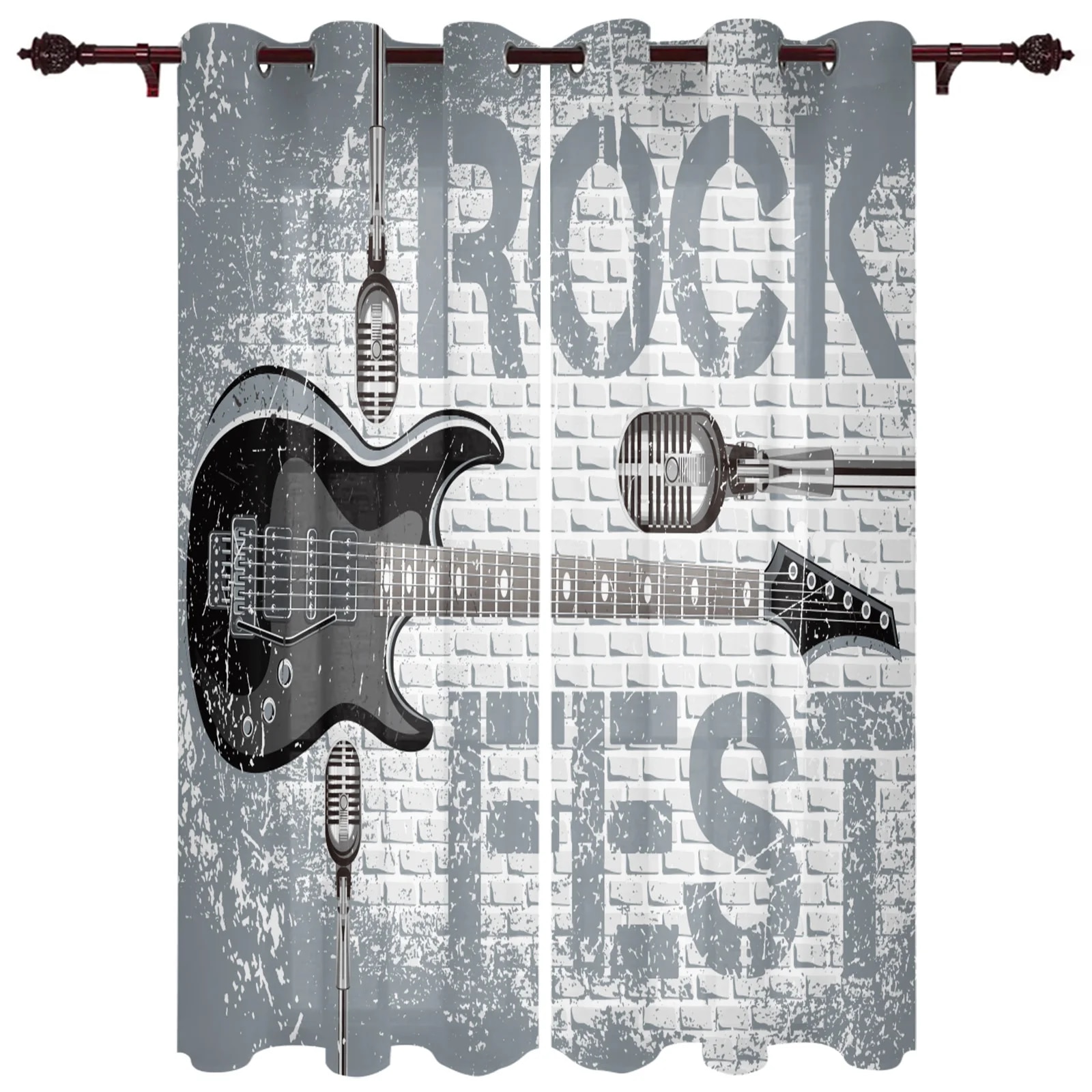 Guitar Rock Music Colorful Kids Bedroom Curtains for Living Room Window ...