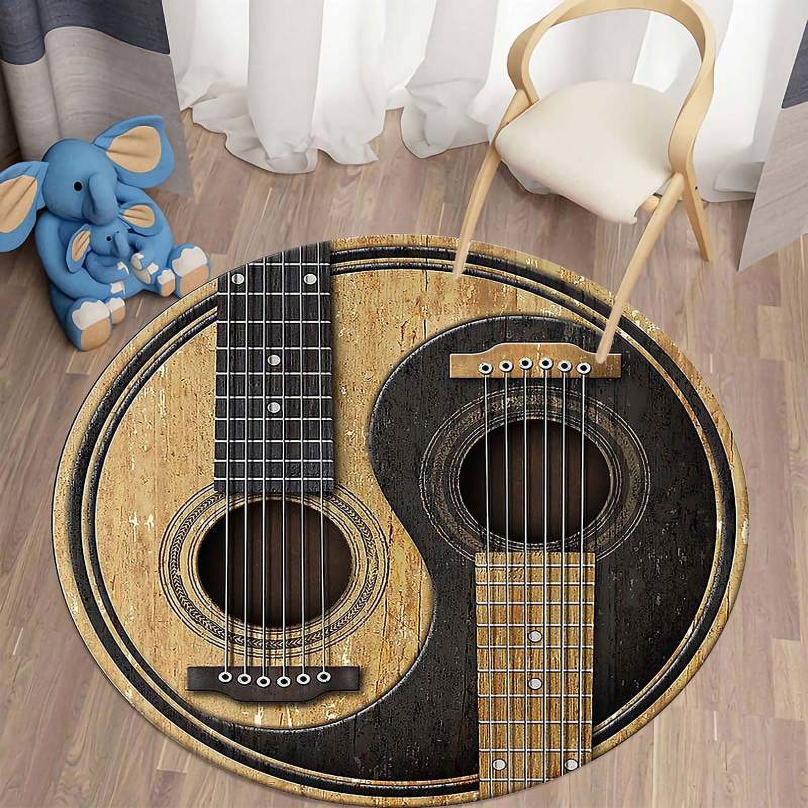 Guitar Rug, Music Rug, Decorative Round Guitar Rug, Yin Yang Themed ...
