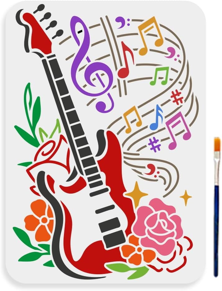 Guitar Sheet Music Note Stencil 11.7×8.3inch Large Music Notes Flower ...