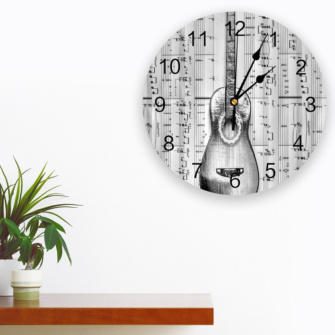 Guitar Sheet Music Symbol Music Retro Wall Clock Bedroom Silent Wall ...