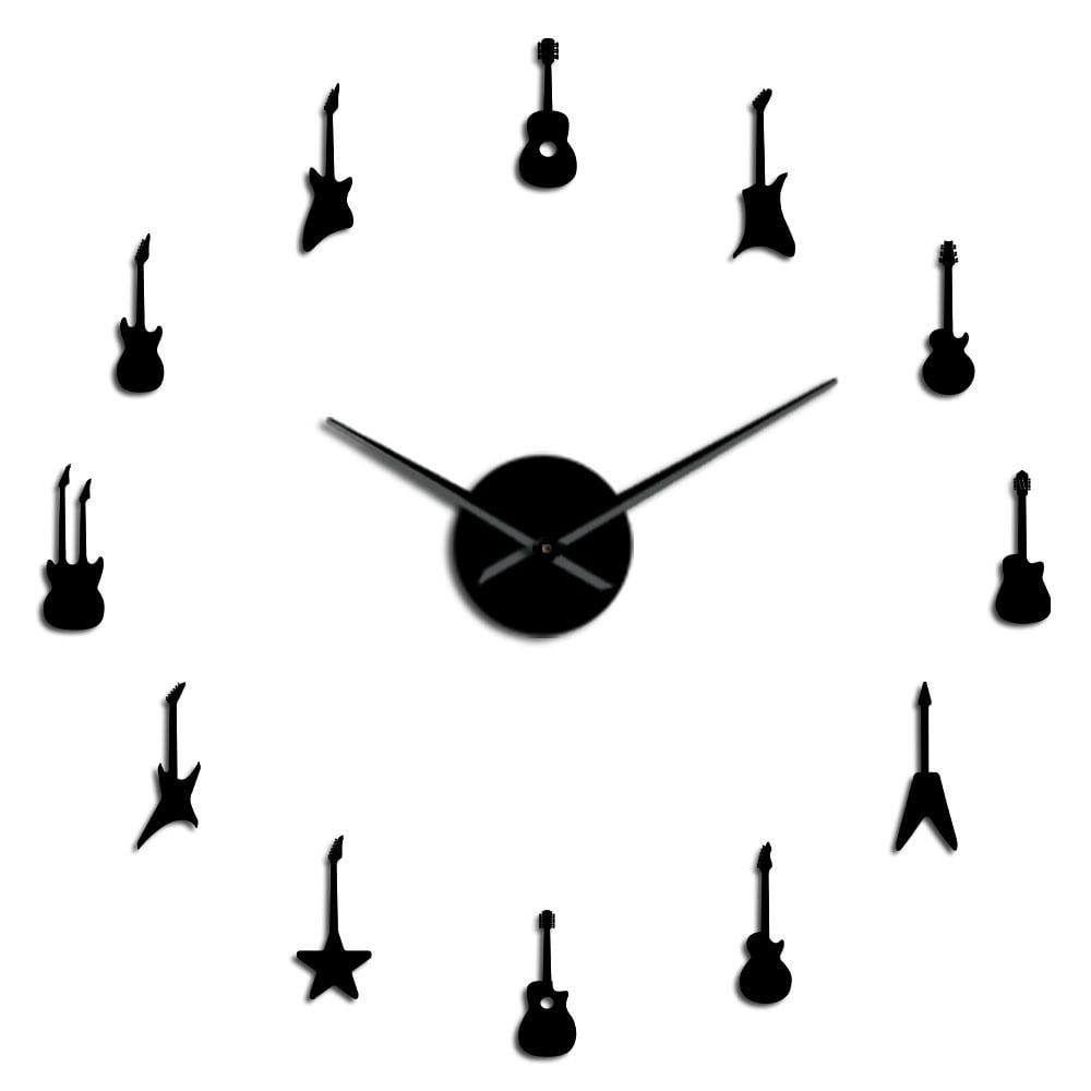 Guitar Silhouettes Frameless Wall Clock Stickers, DIY Modern Decorative ...