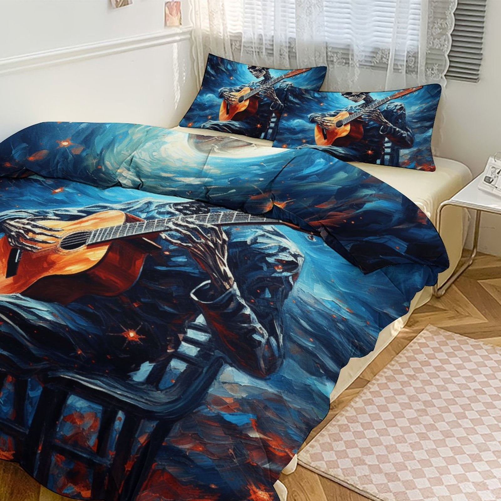 Guitar Skeleton Rock Bedding Sets Twin Duvet Cover 3 Piece Cute Bed Set ...