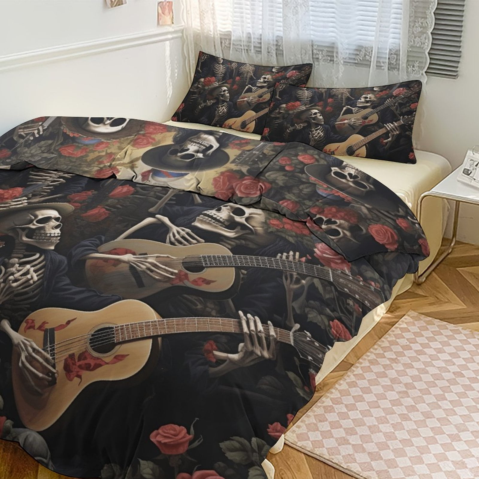 Guitar Skeleton Rock Bedding Sets Twin Duvet Cover 3 Piece Cute Bed Set ...
