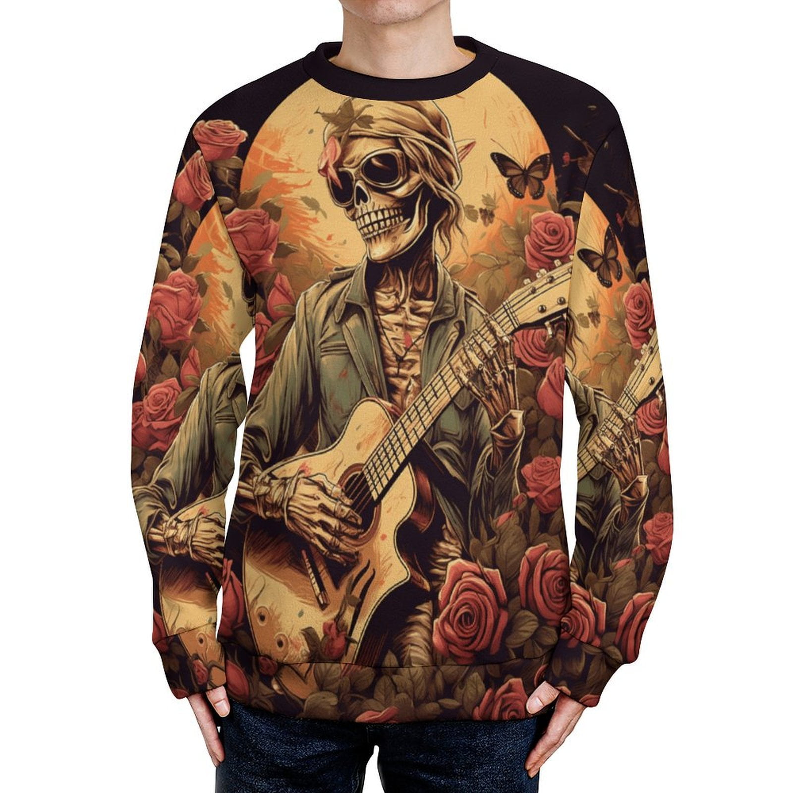 Guitar Skeleton Rock Fall Fashion 2024 Long Sleeve Crew Neck Business ...