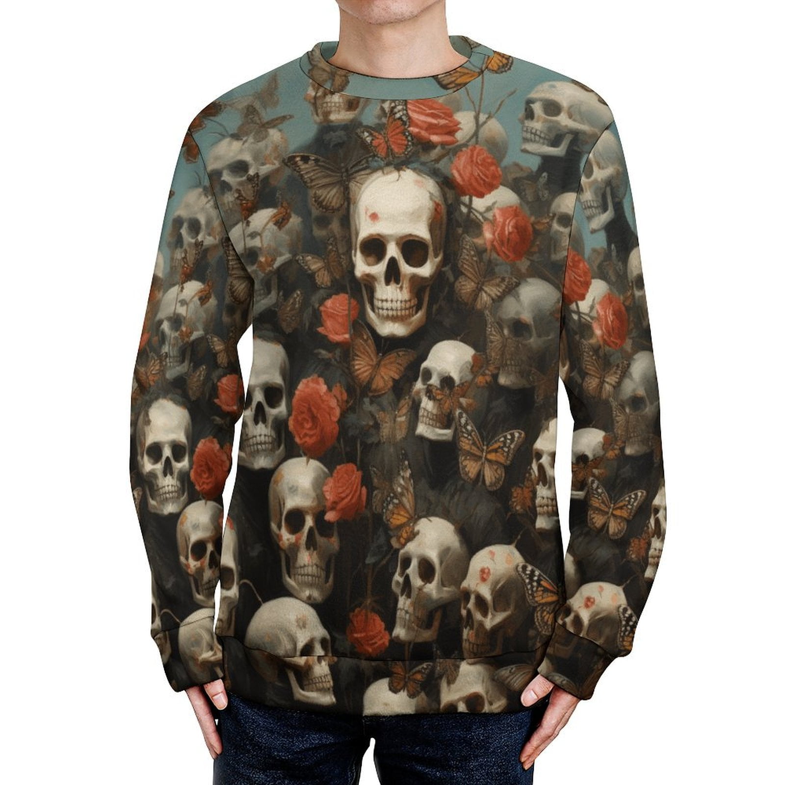Guitar Skeleton Rock Fall Fashion 2024 Long Sleeve Crew Neck Business ...