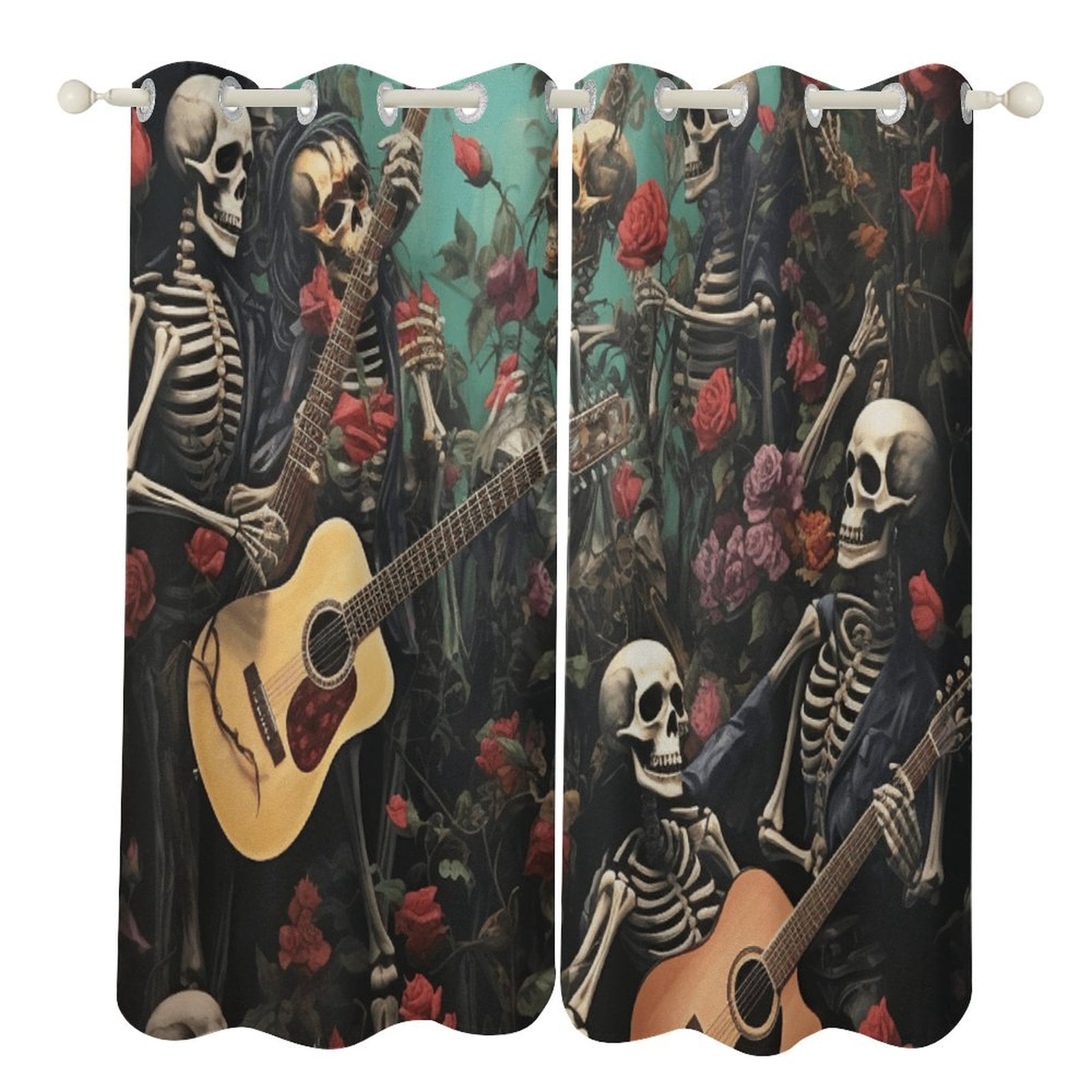Guitar Skeleton Rock Modern Window for Living Room Curtains for Child ...