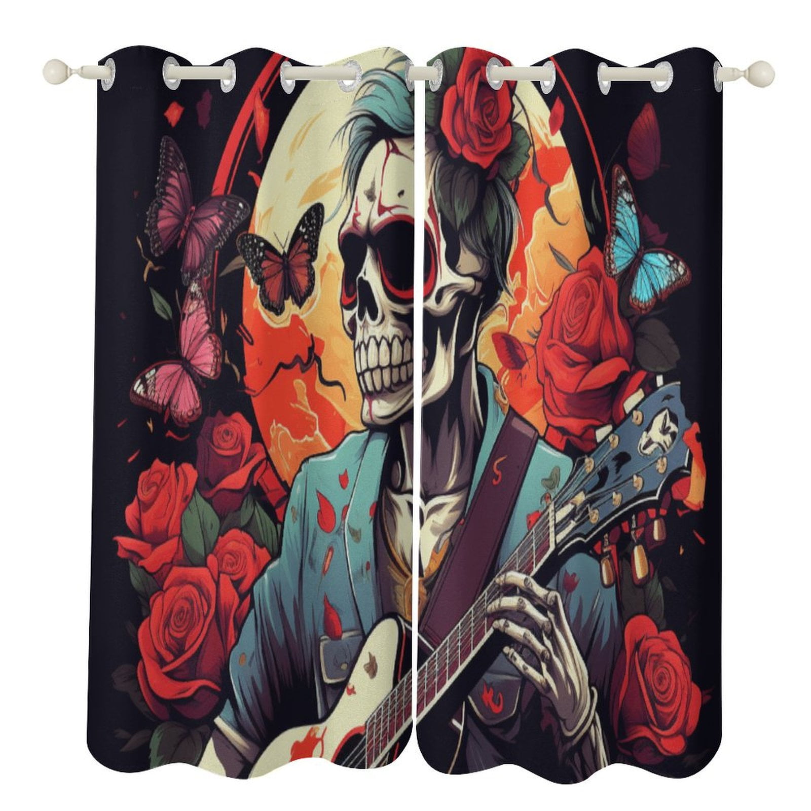 Guitar Skeleton Rock Modern Window for Living Room Curtains for Child ...