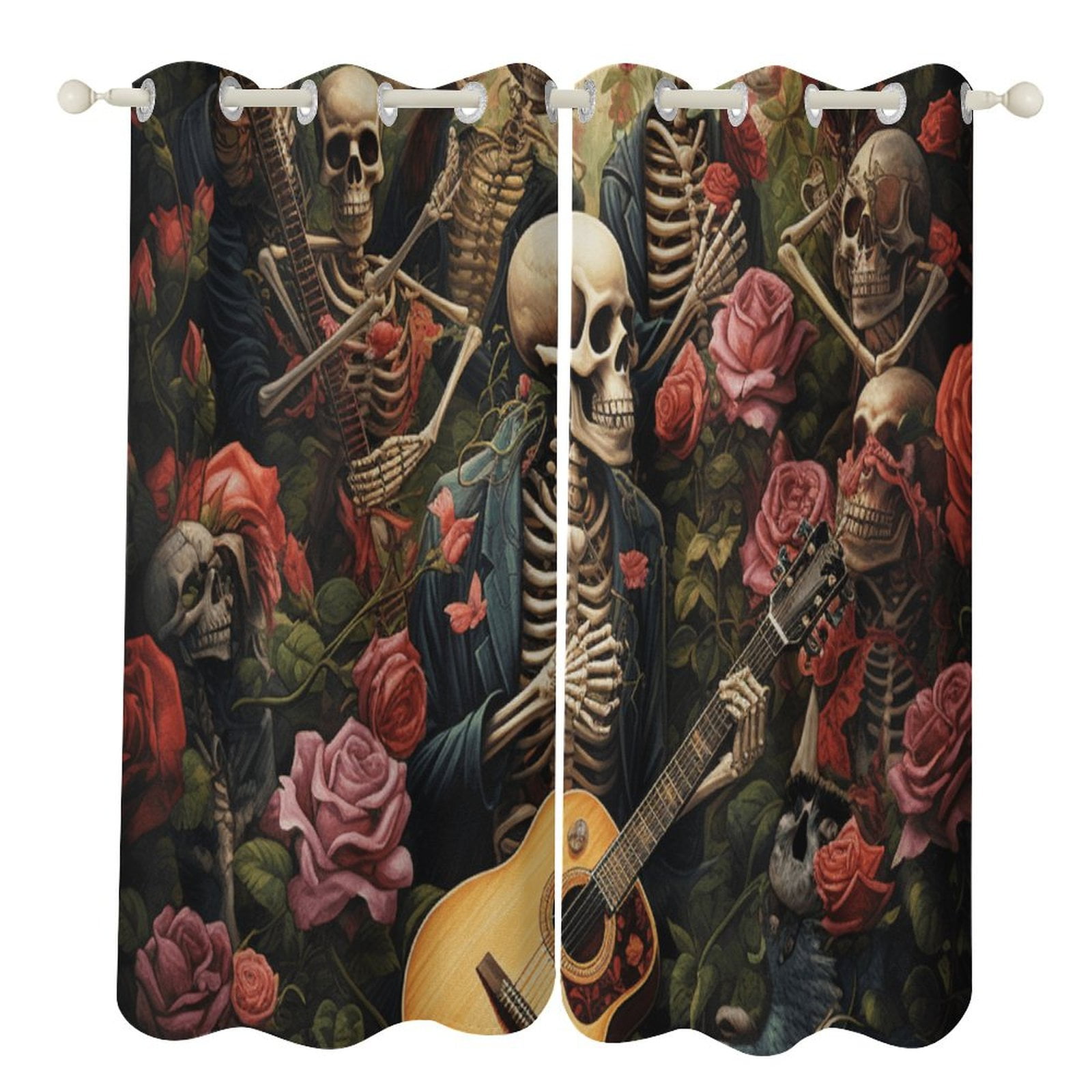 Guitar Skeleton Rock Modern Window for Living Room Curtains for Child ...