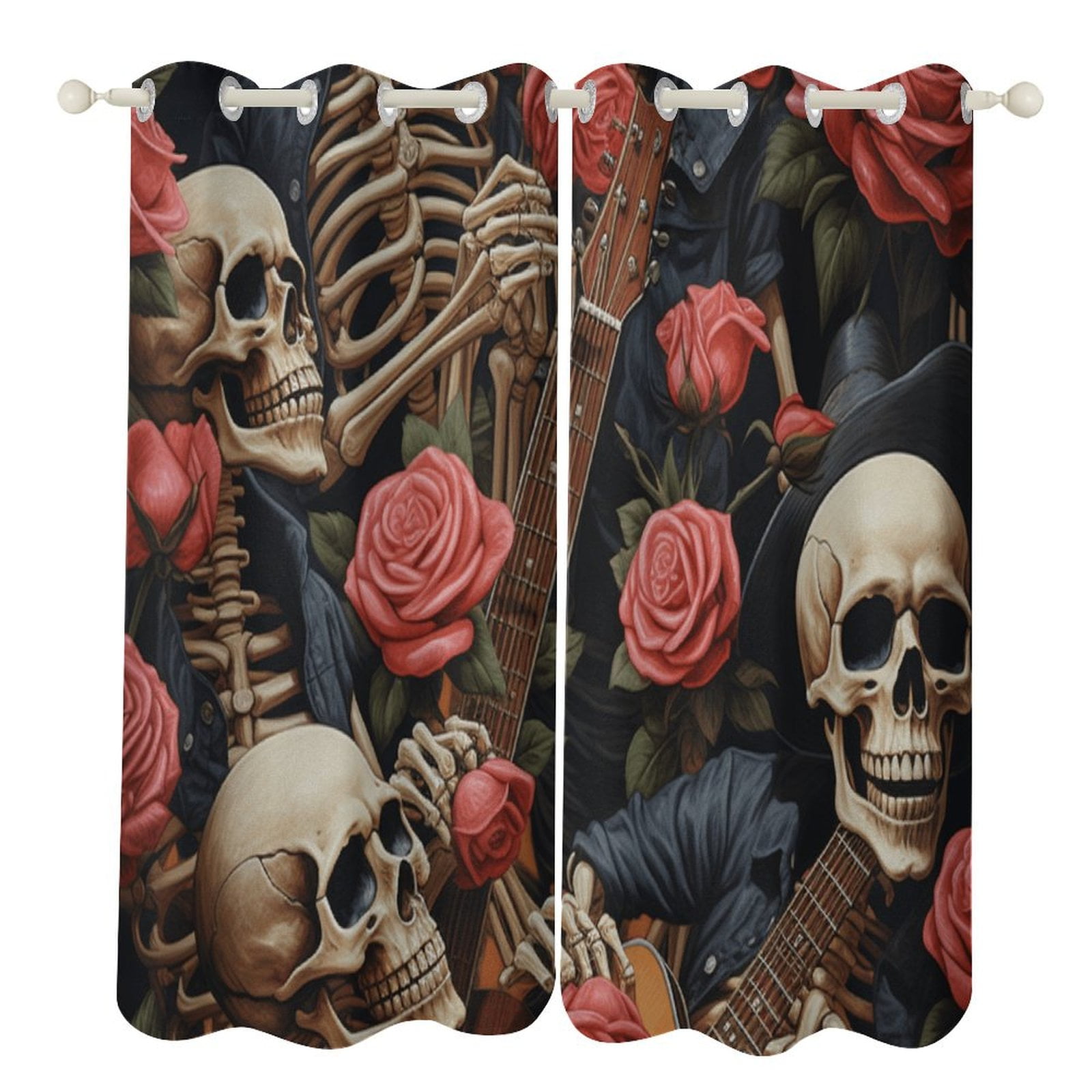 Guitar Skeleton Rock Modern Window for Living Room Curtains for Child ...
