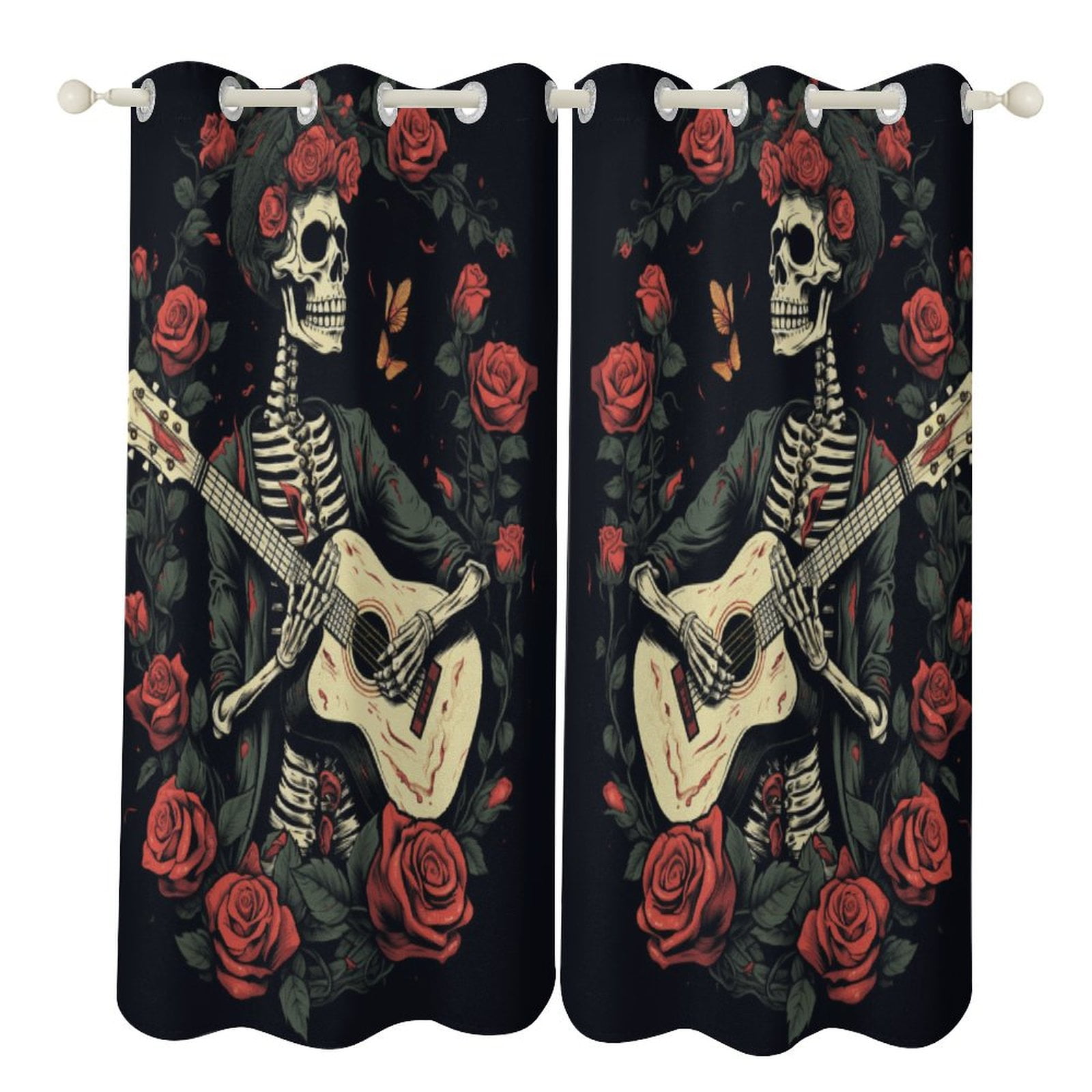 Guitar Skeleton Rock Modern Window for Living Room Curtains for Child ...