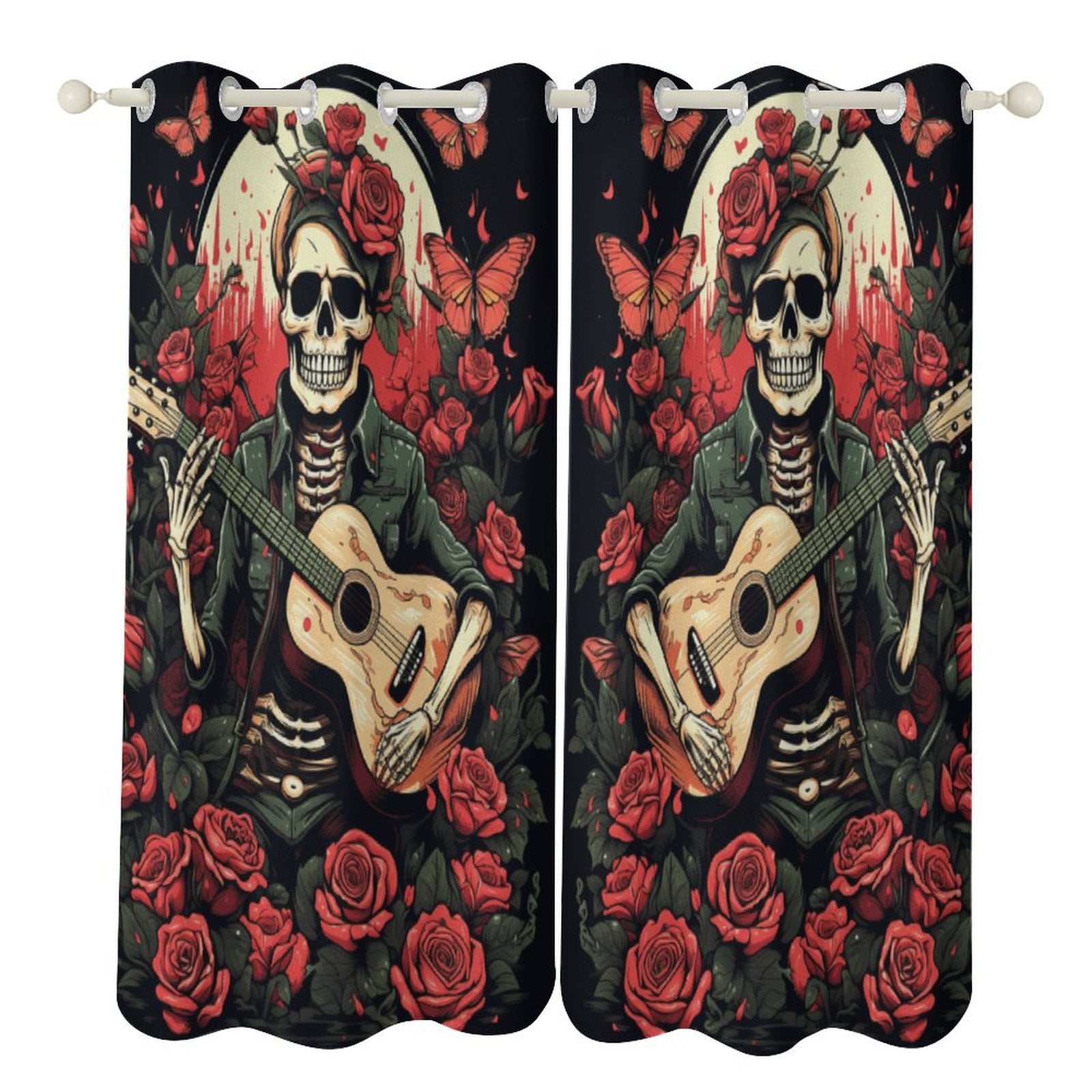 Guitar Skeleton Rock Modern Window for Living Room Curtains for Child ...