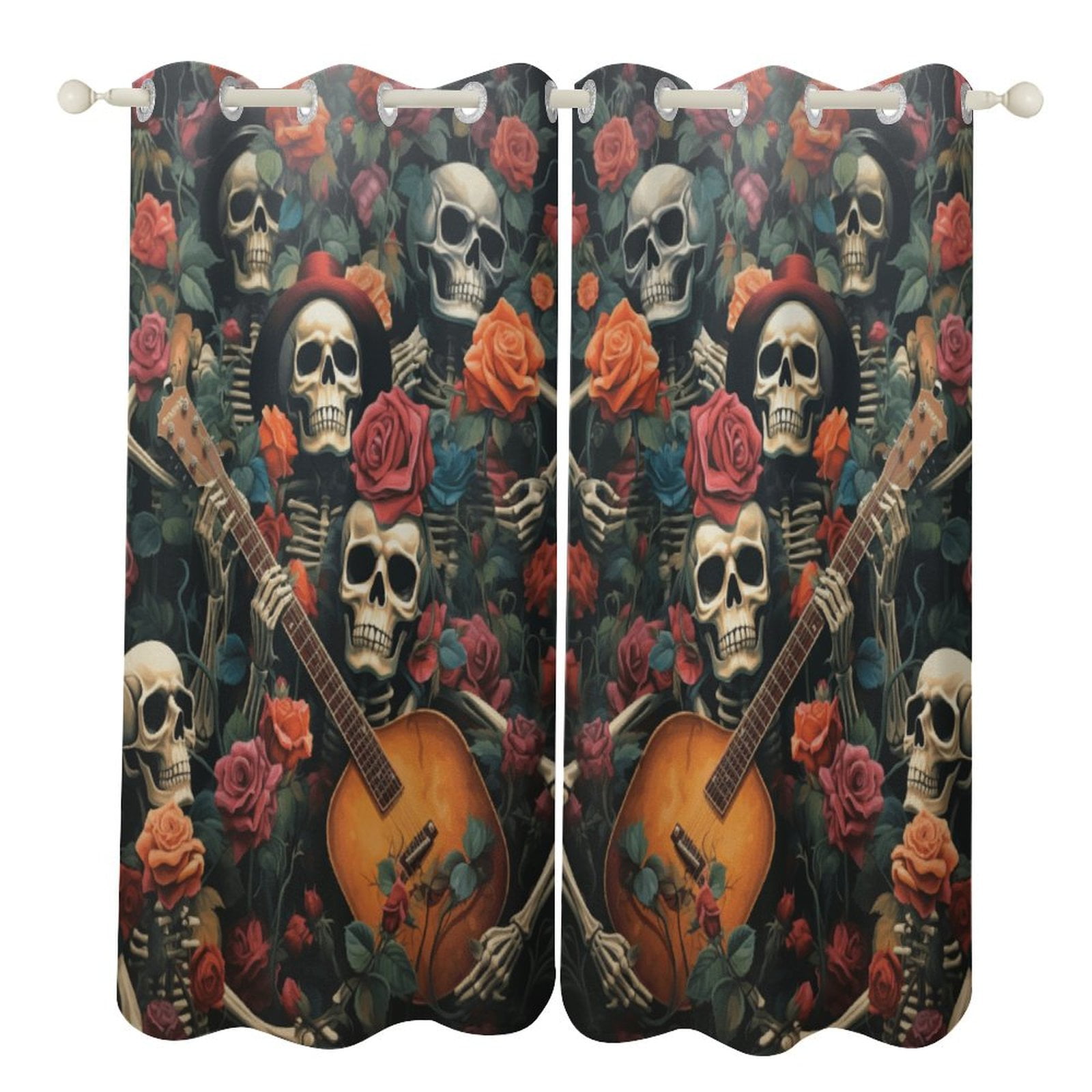 Guitar Skeleton Rock Modern Window for Living Room Curtains for Child ...