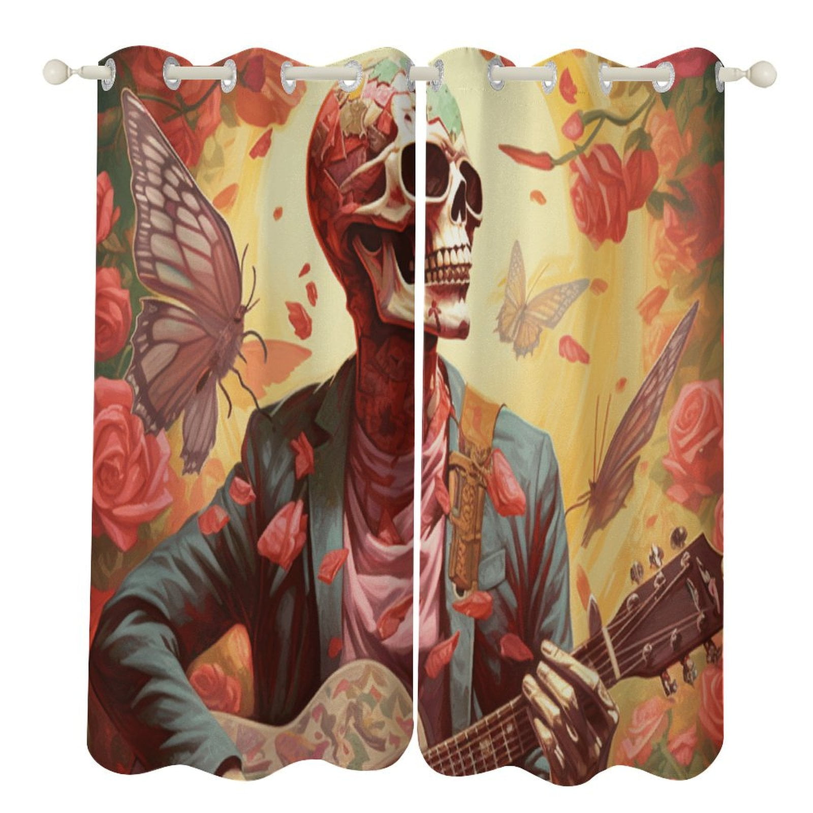 Guitar Skeleton Rock Modern Window for Living Room Curtains for Child ...