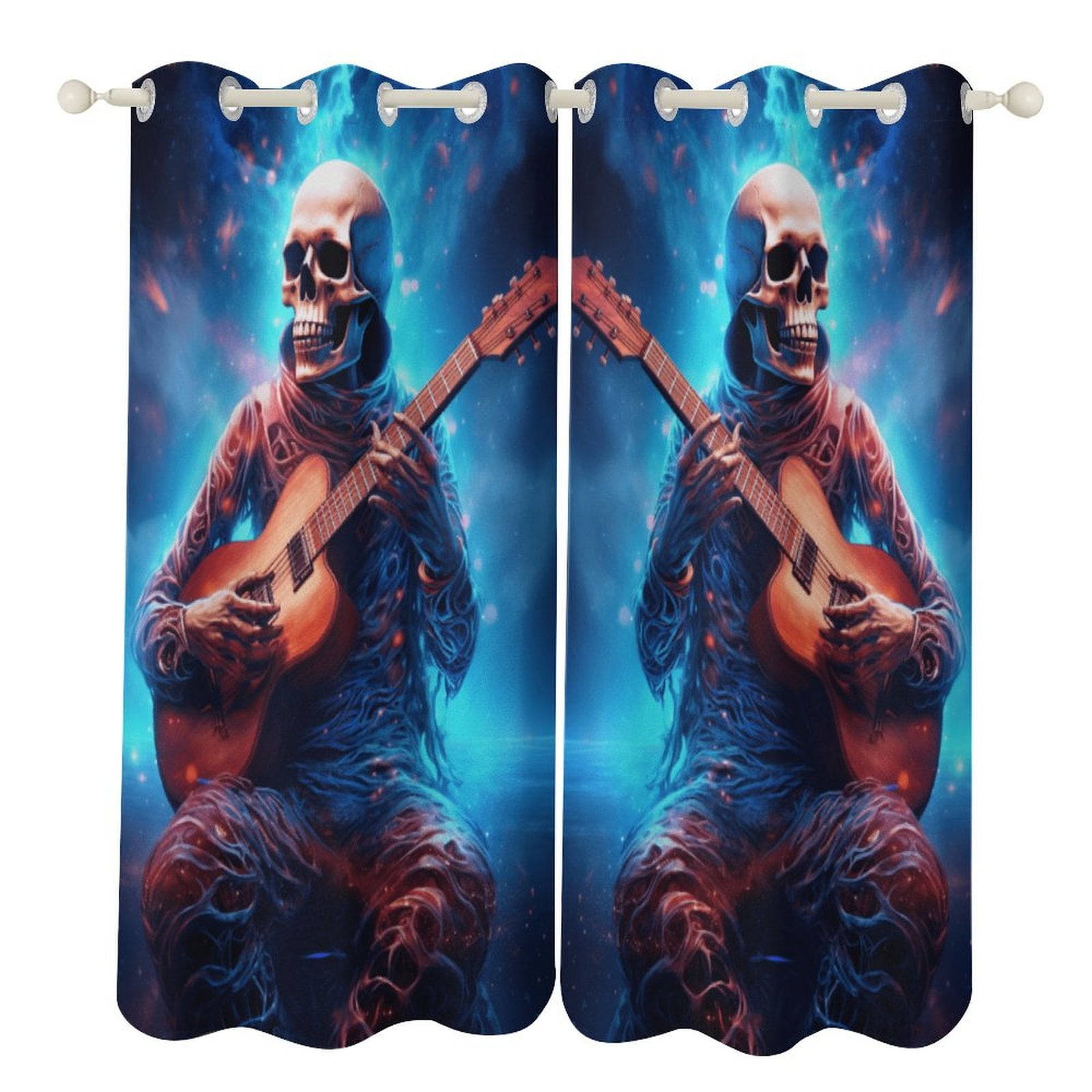 Guitar Skeleton Rock Modern Window for Living Room Curtains for Child ...