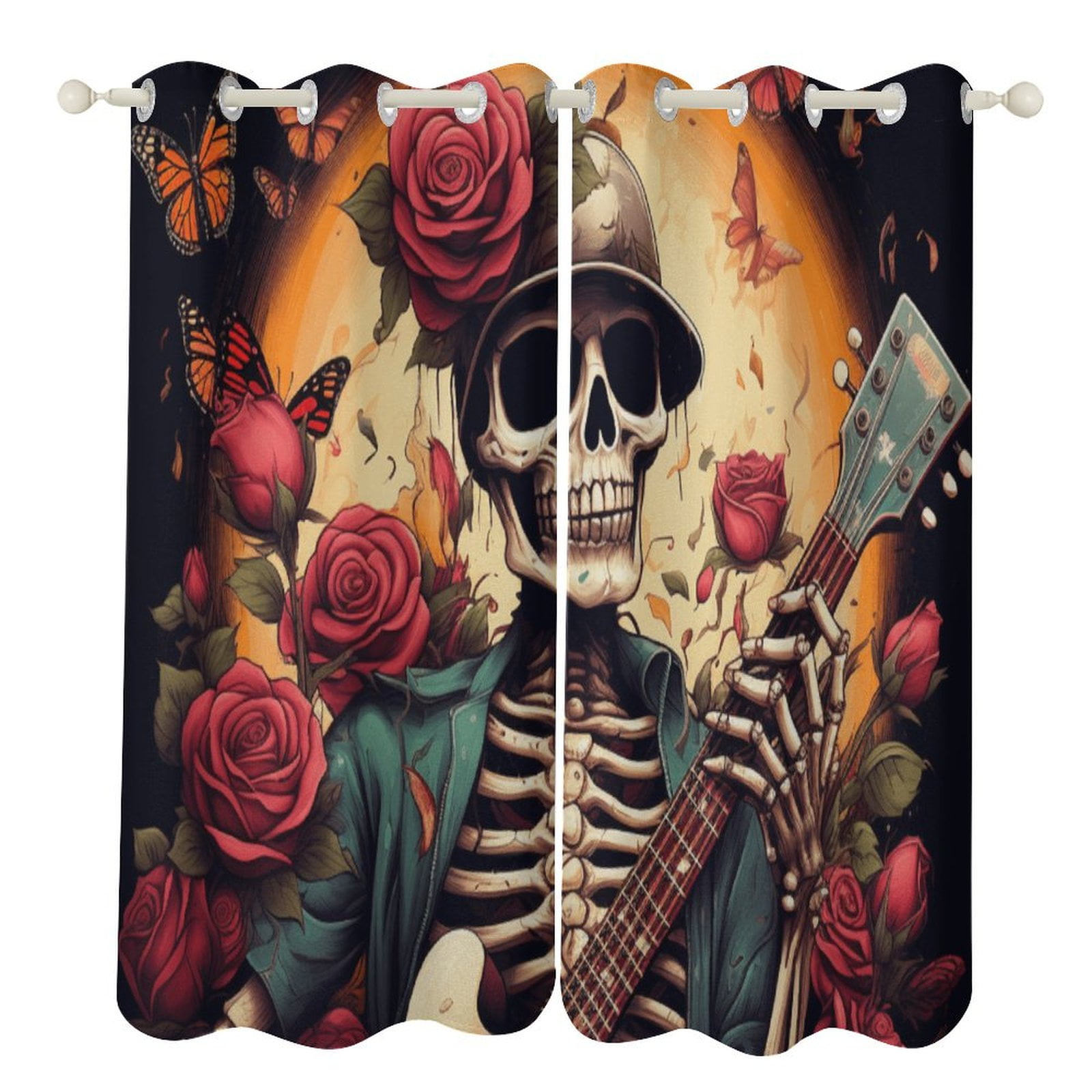 Guitar Skeleton Rock Modern Window for Living Room Curtains for Child ...