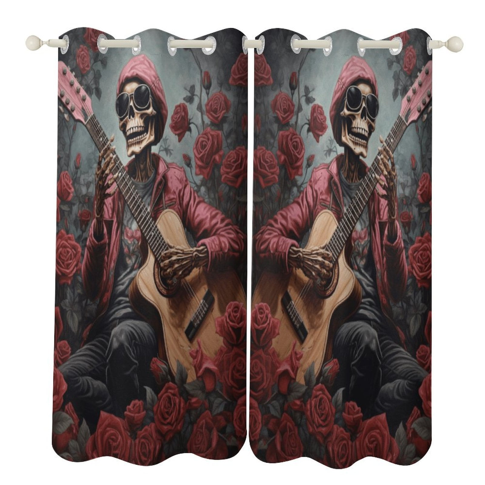 Guitar Skeleton Rock Modern Window for Living Room Curtains for Child ...
