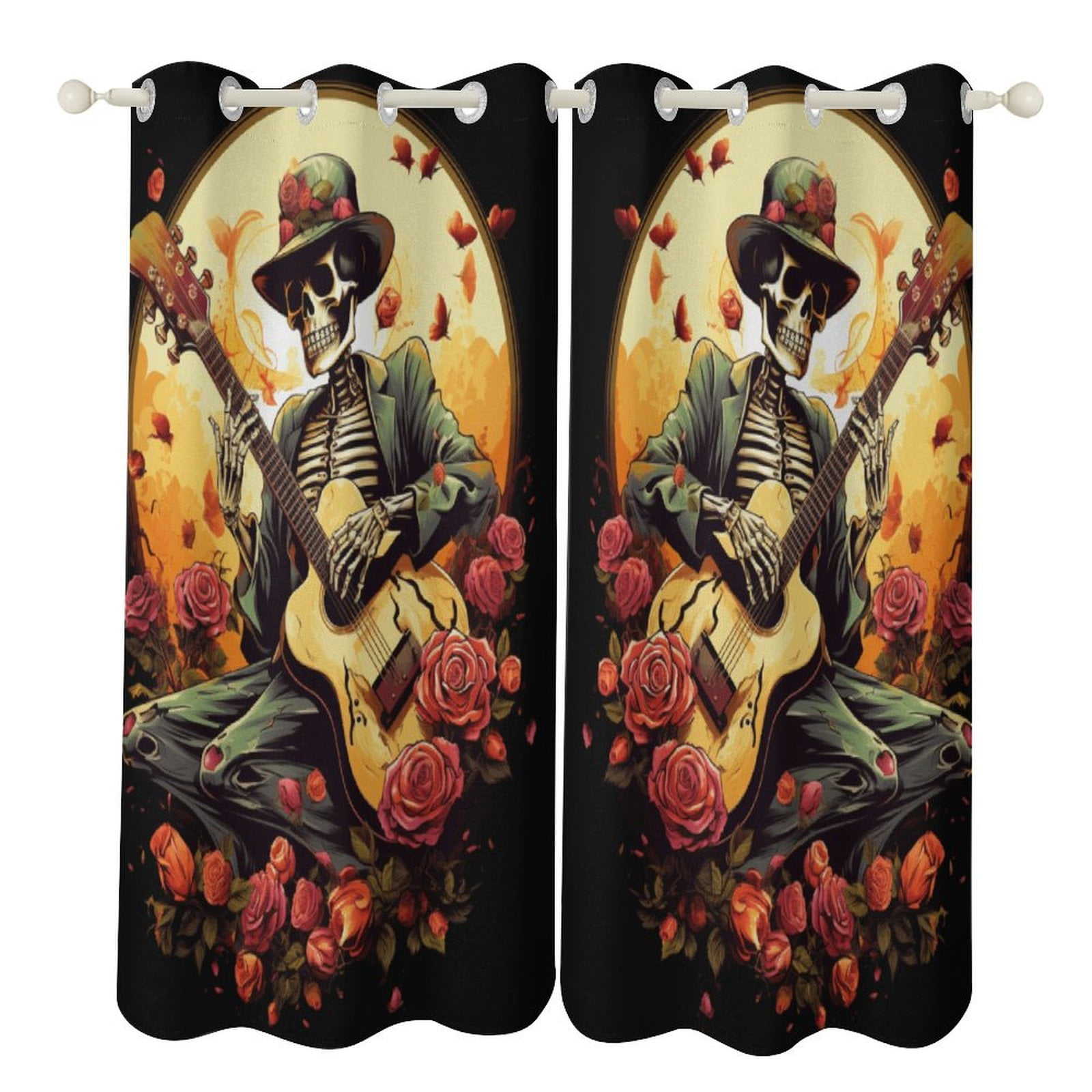 Guitar Skeleton Rock Modern Window for Living Room Curtains for Child ...