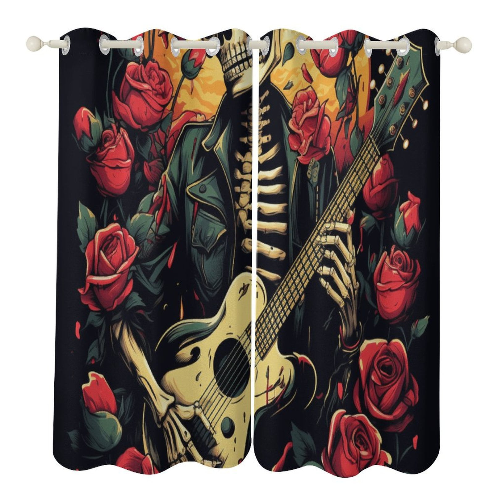 Guitar Skeleton Rock Modern Window for Living Room Curtains for Child ...