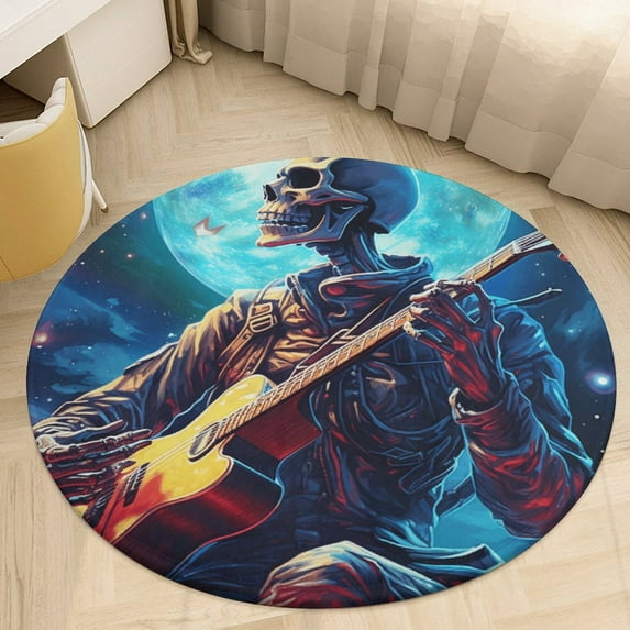 Guitar Skeleton Rock Round Rugs -Washable Non-Slip Small Round Area Rug ...