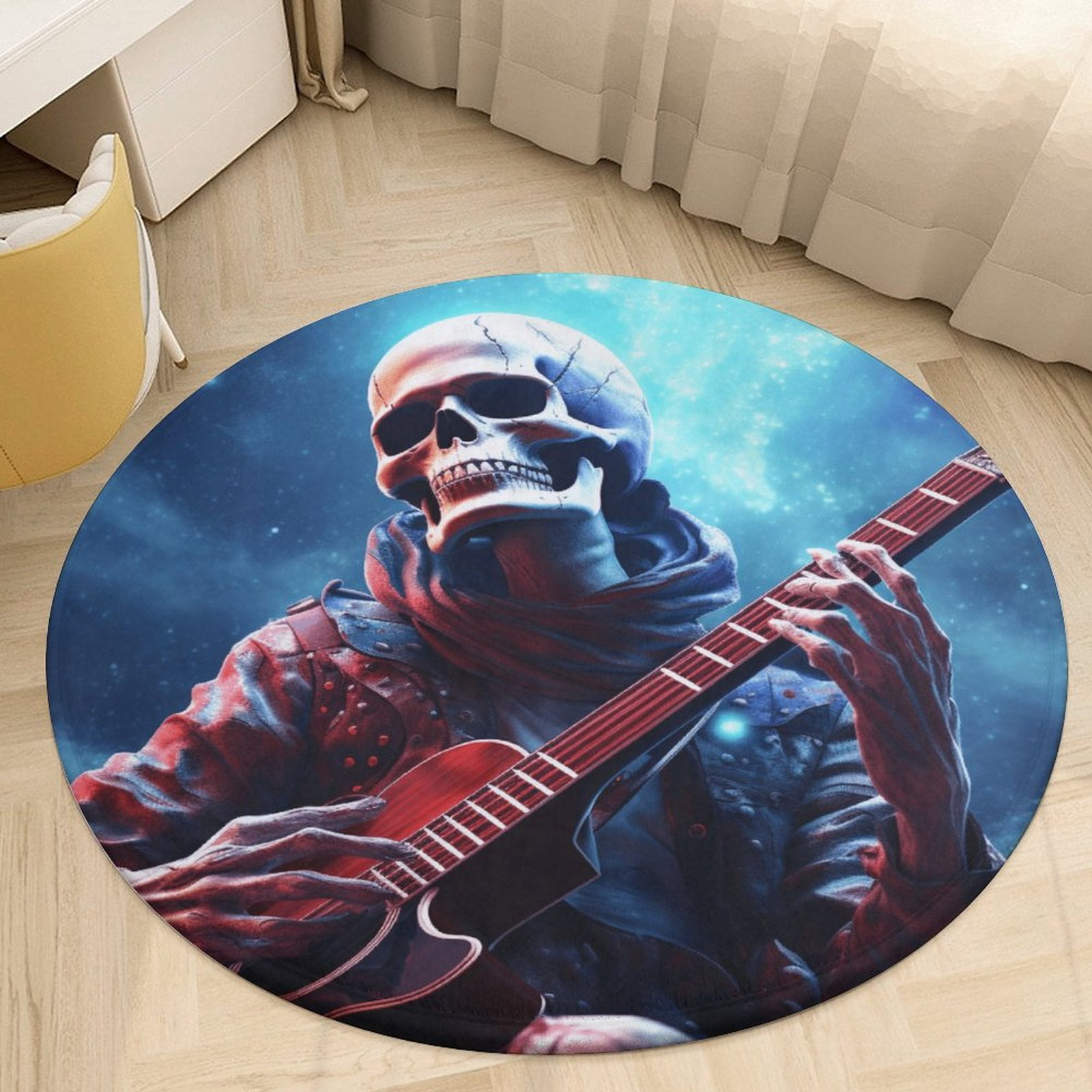 Guitar Skeleton Rock Washable Round Rug -Circle Area Rugs for Bedroom ...