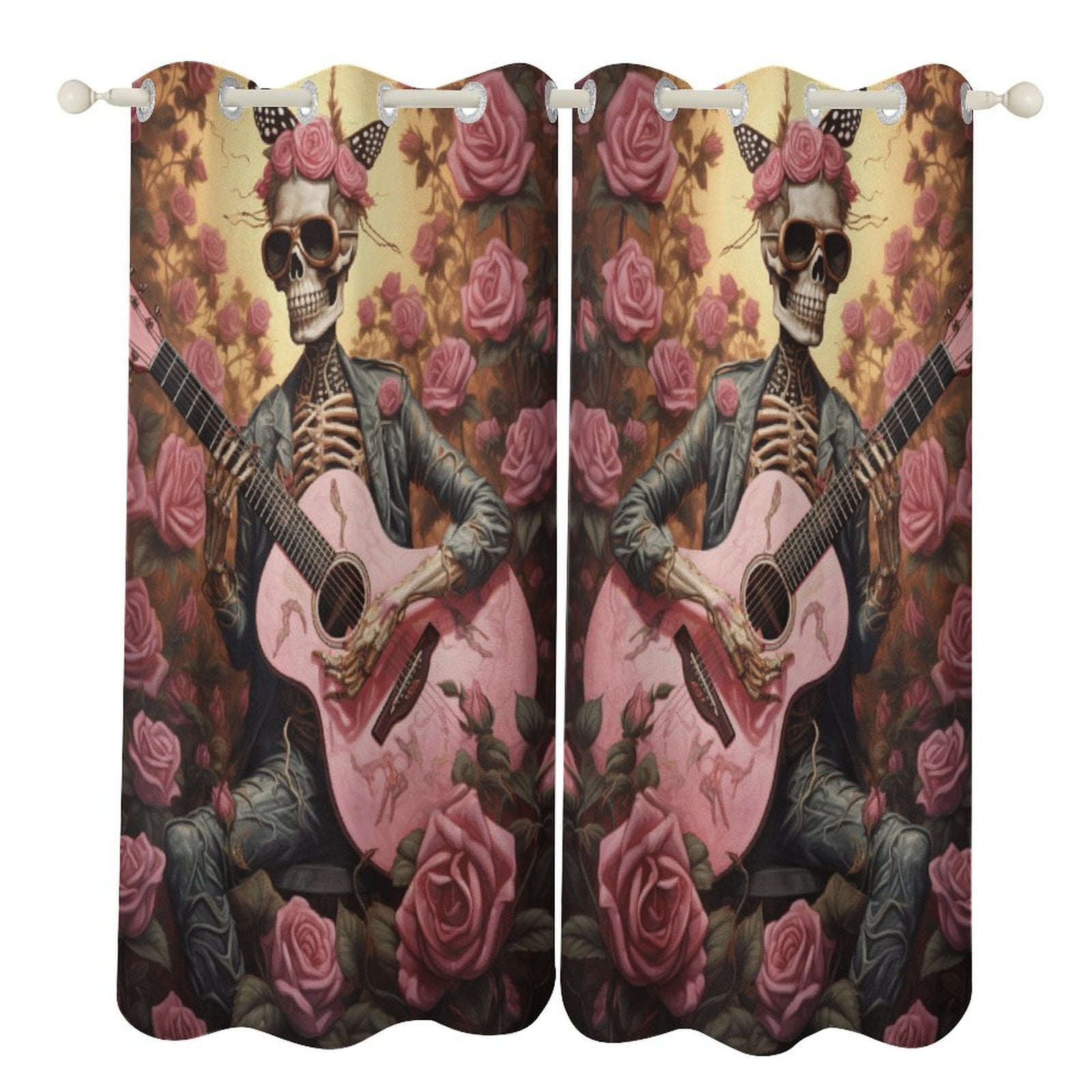 Guitar Skeleton Rock Window Curtain Panels Grommet Blackout Curtains ...