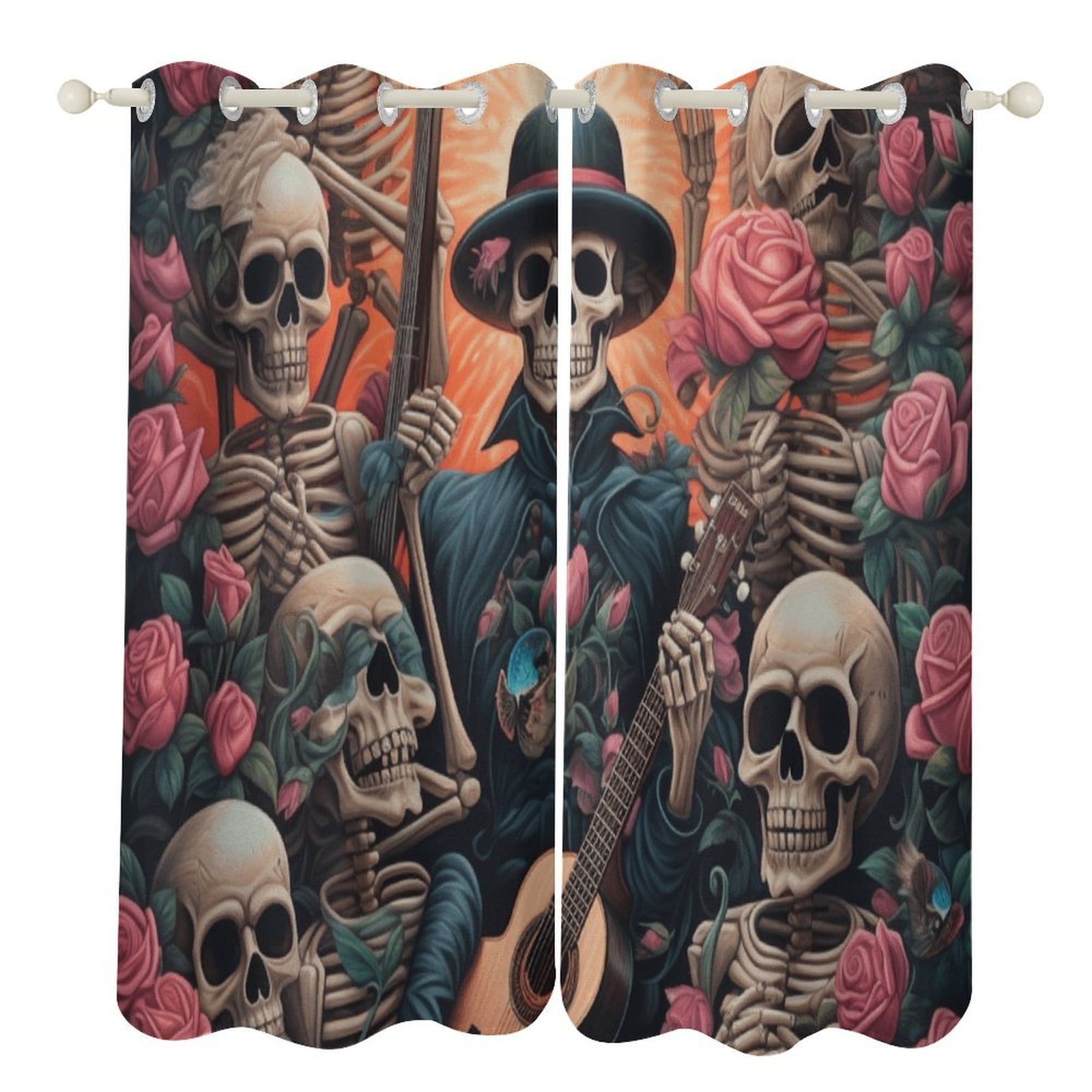 Guitar Skeleton Rock Window Curtain Panels Grommet Blackout Curtains ...