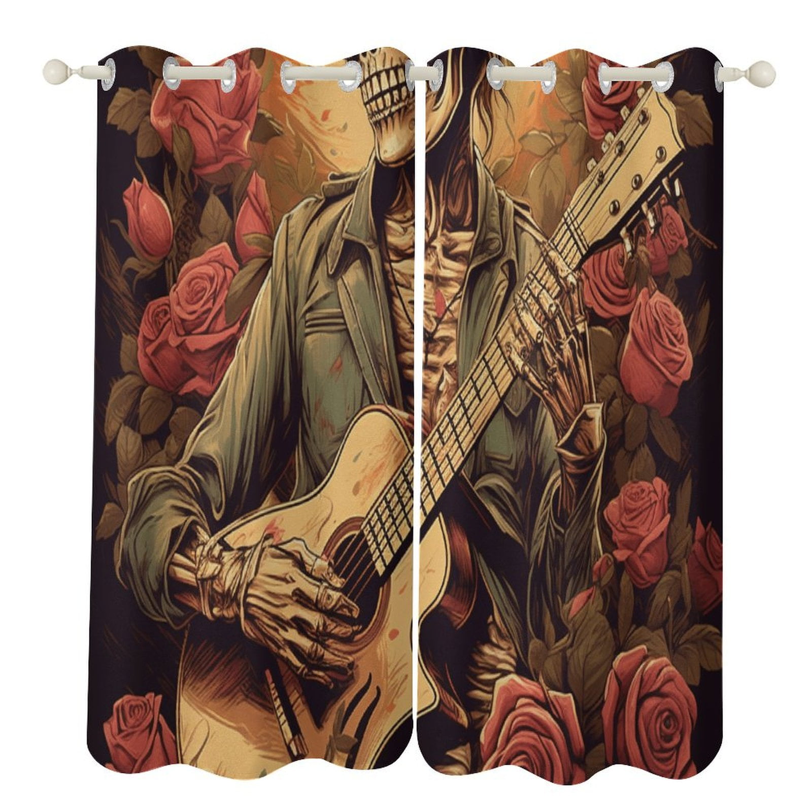 Guitar Skeleton Rock Window Curtain Panels Grommet Blackout Curtains ...