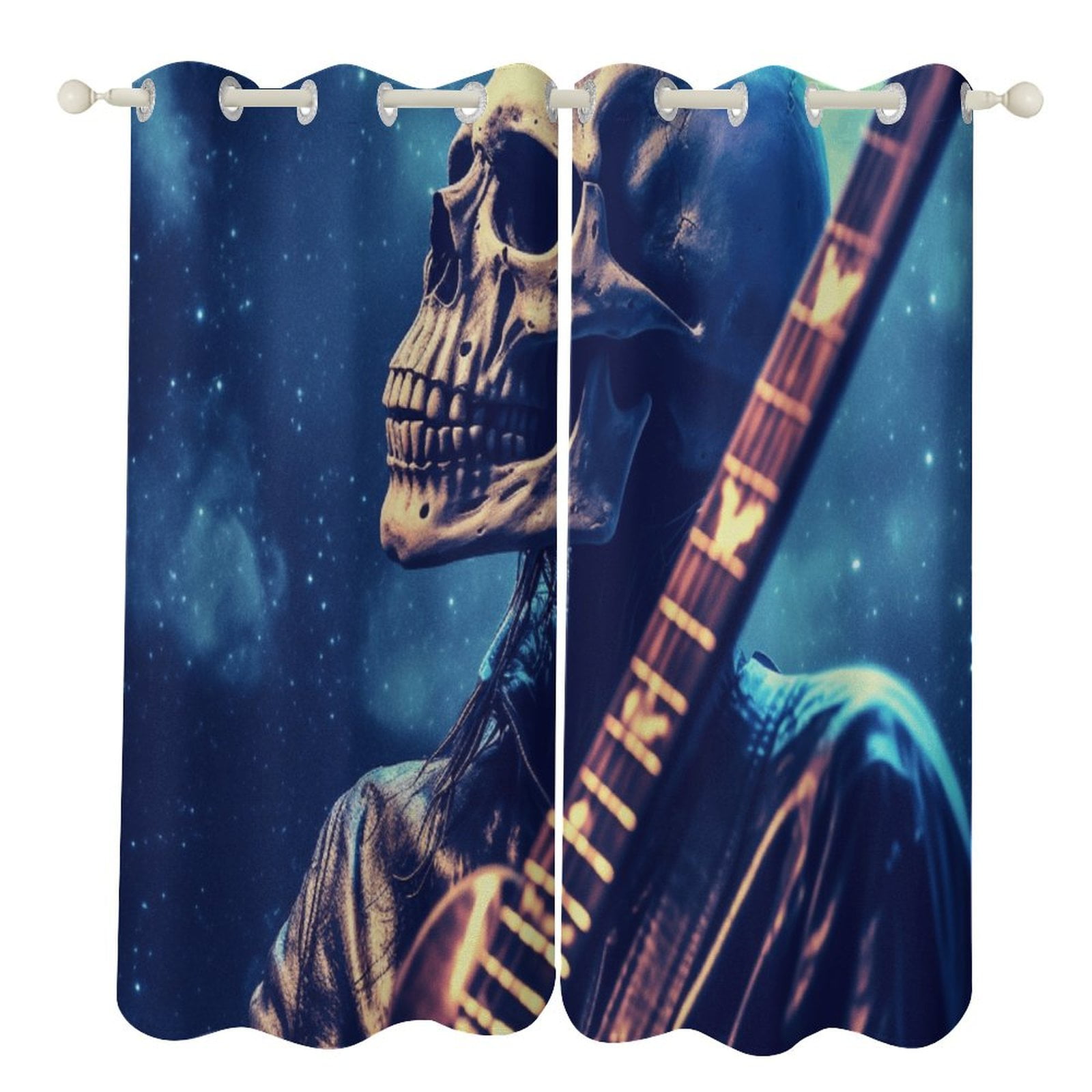 Guitar Skeleton Rock Window Curtain Panels Grommet Blackout Curtains ...
