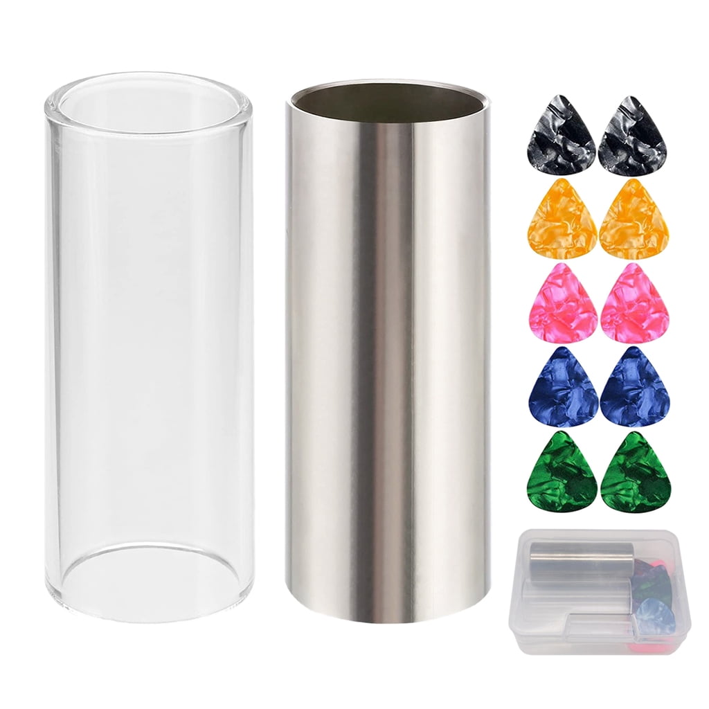 Guitar Slides Set 1 Glass Slide, 1 Stainless Steel Slide and 10 Guitar ...