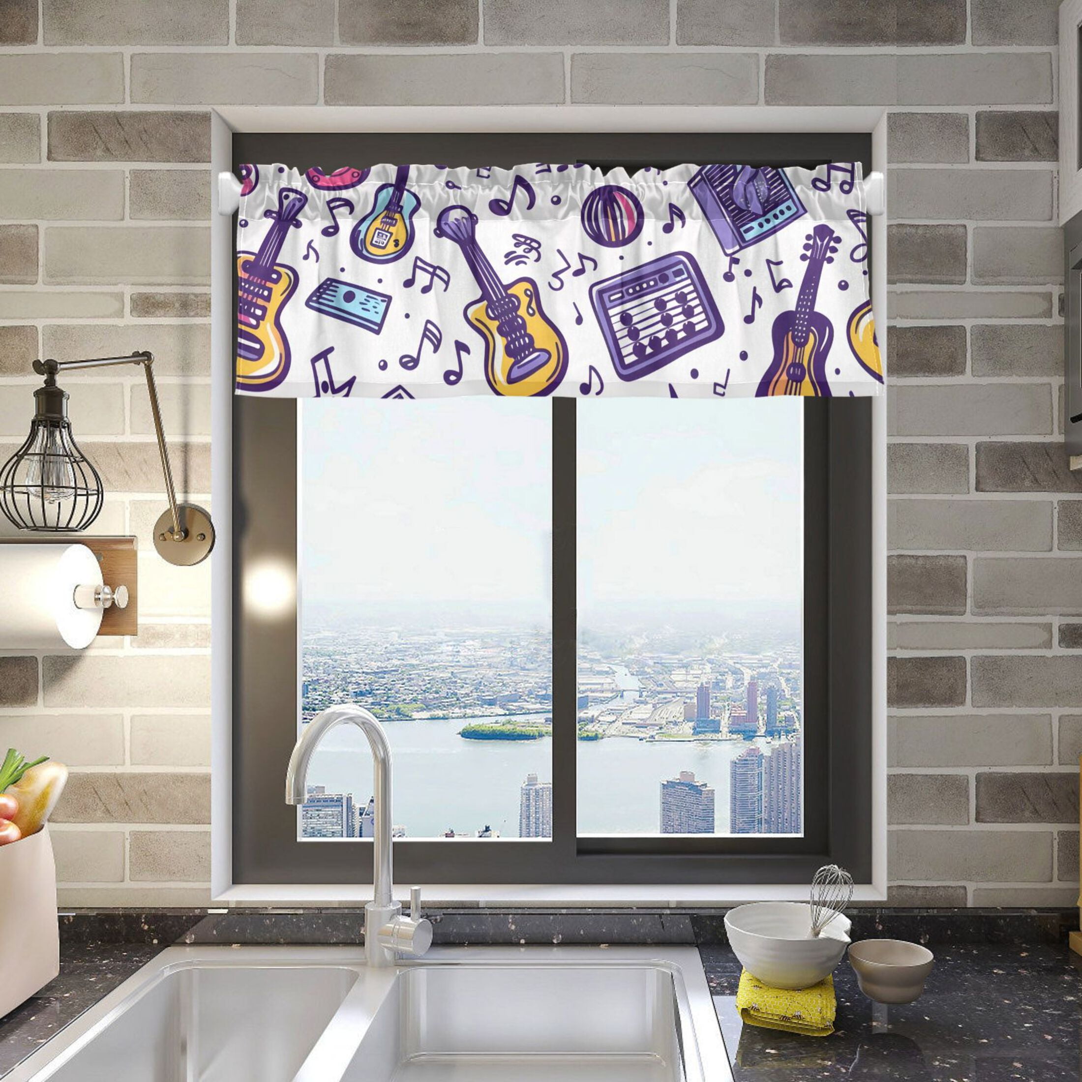 Guitar Sound Recorder Note Star Valance Curtains 54"x18" Rod Pocket for ...