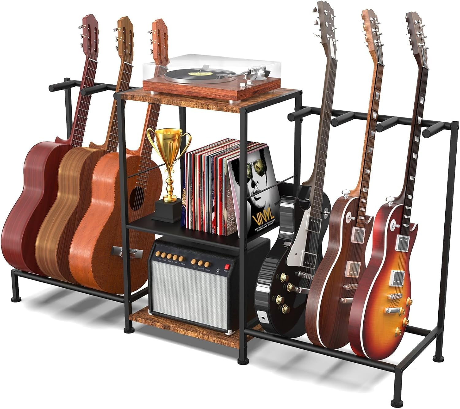 Guitar Stand for Acoustic Multiple Guitars Holder with 3-tier Storage ...